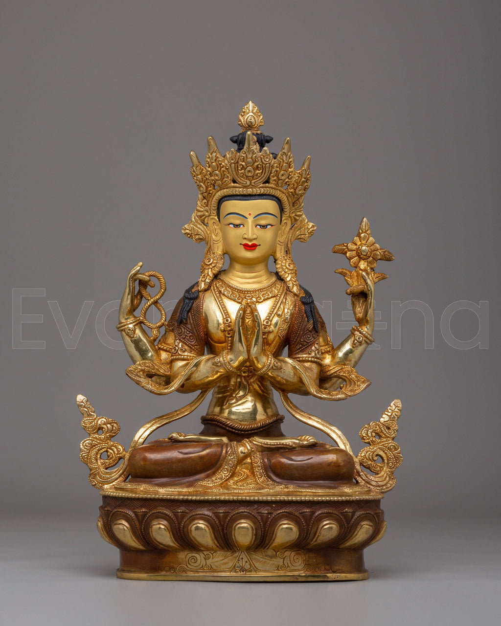 Handmade Golden Statue of Chenrezig | Tibetan Artwork