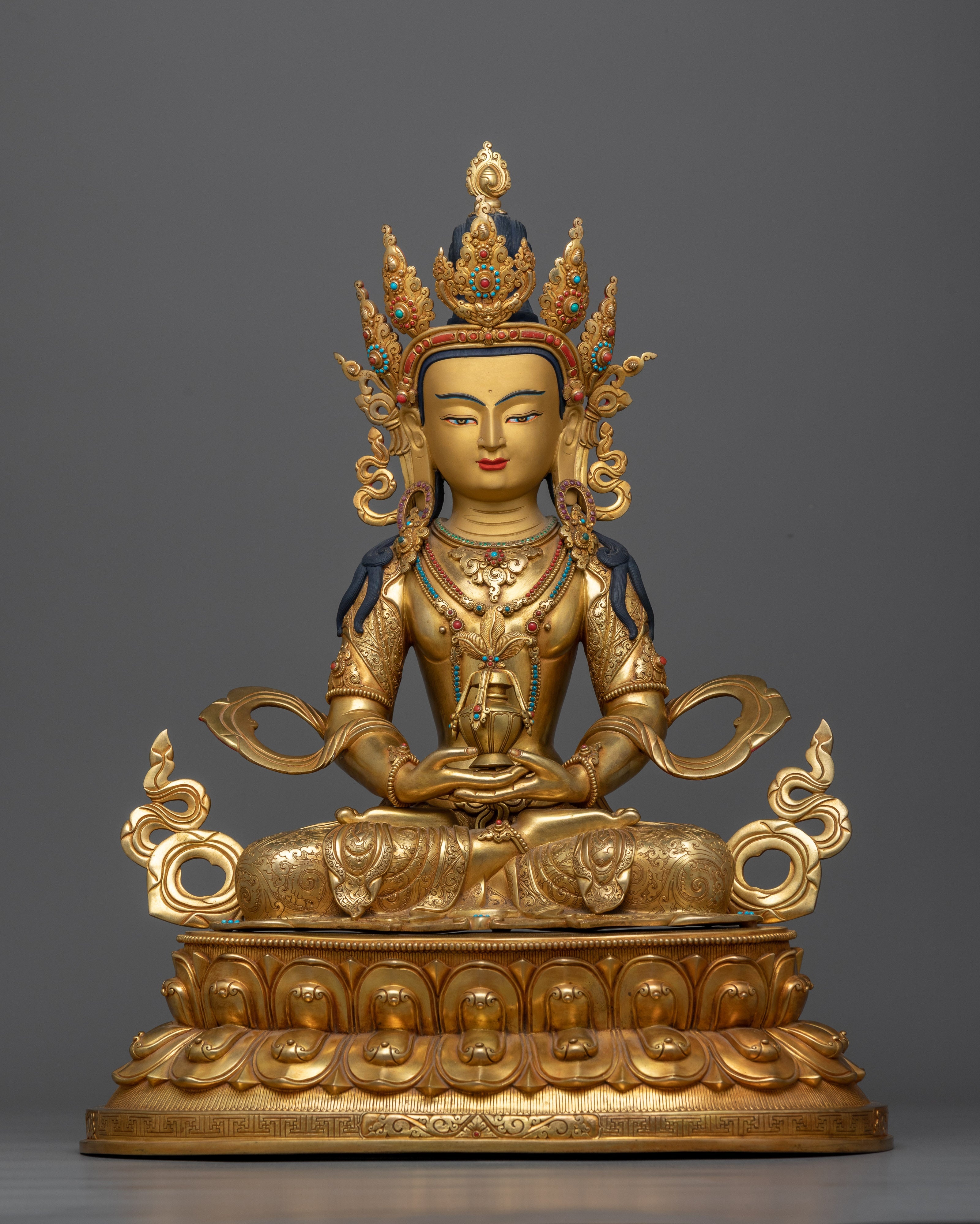 Gold-Gilded Amitayus Longevity Buddha Statue | A Beacon of Eternal Lif