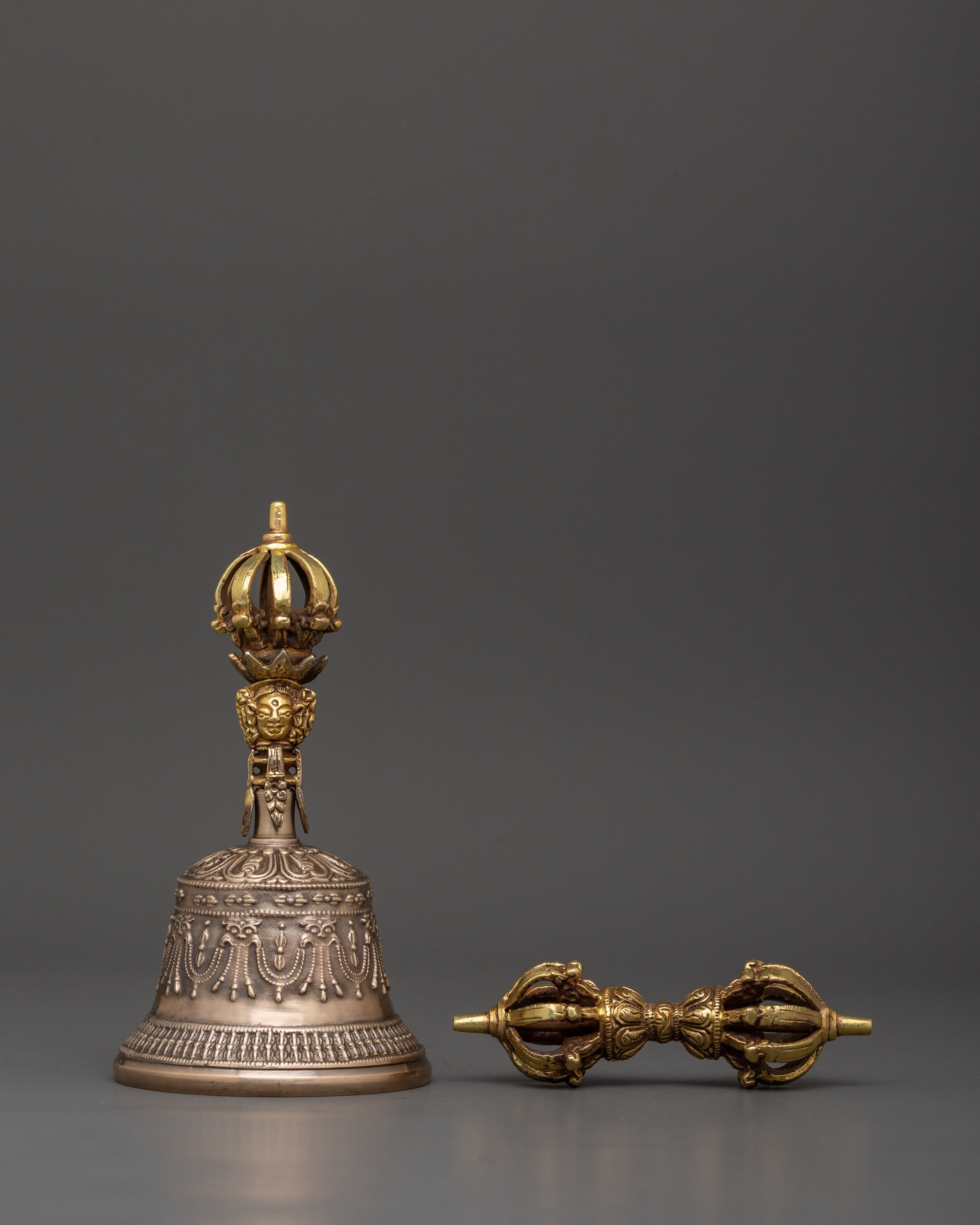 Bell-Vajra Sacred Ceremonial Set | Brass and Bronze Tibetan Ritual Too