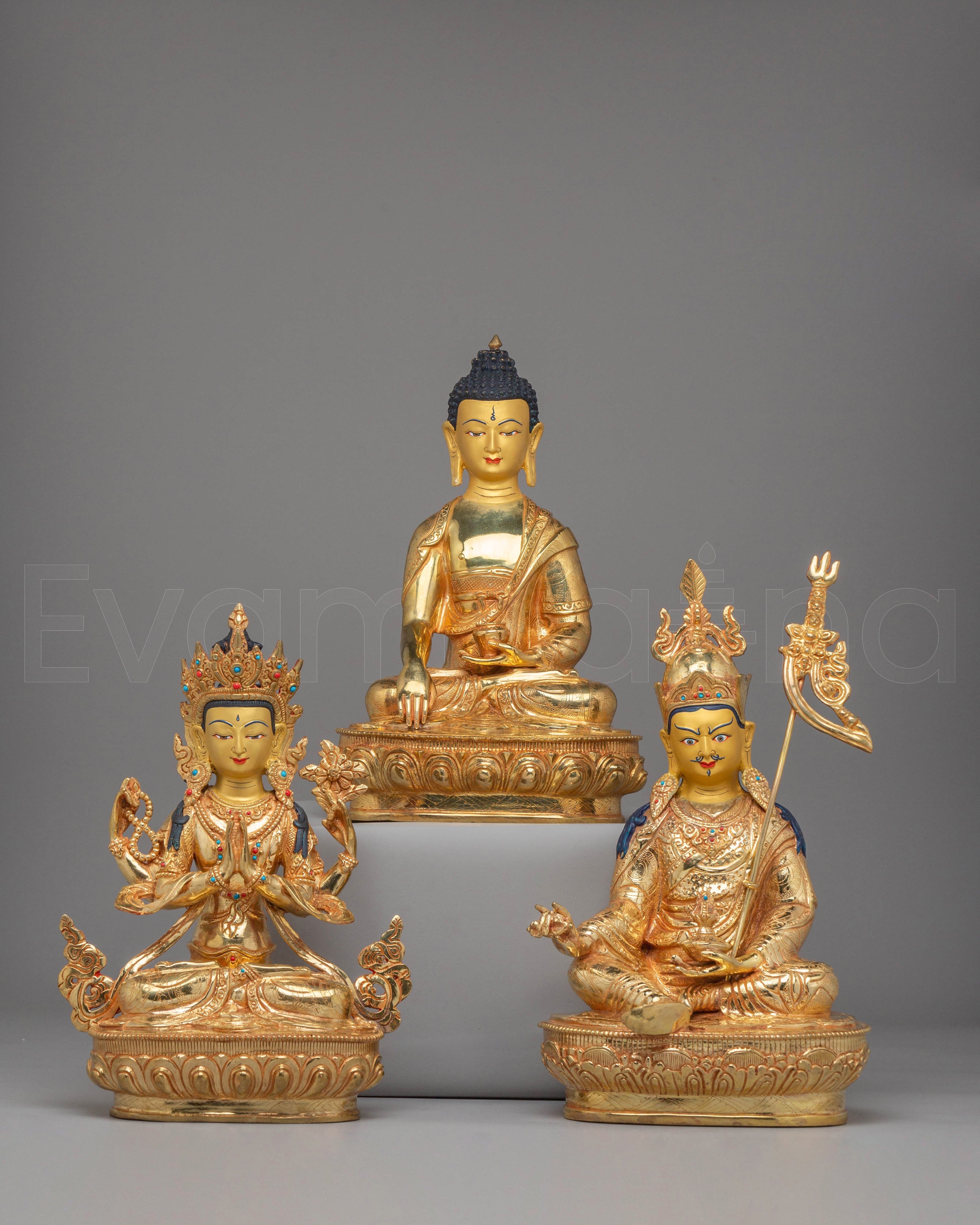 Handcrafted Golden Statue of Buddha Dharma Sangha | Tibetan Buddhism A
