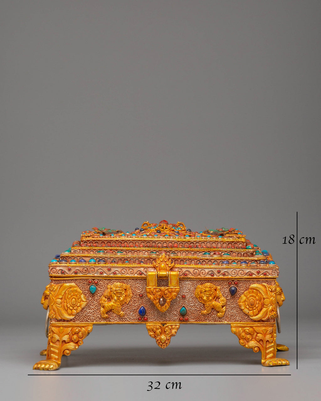 Electro Gold Plated Copper Treasure Box | Tibetan Altar Decor