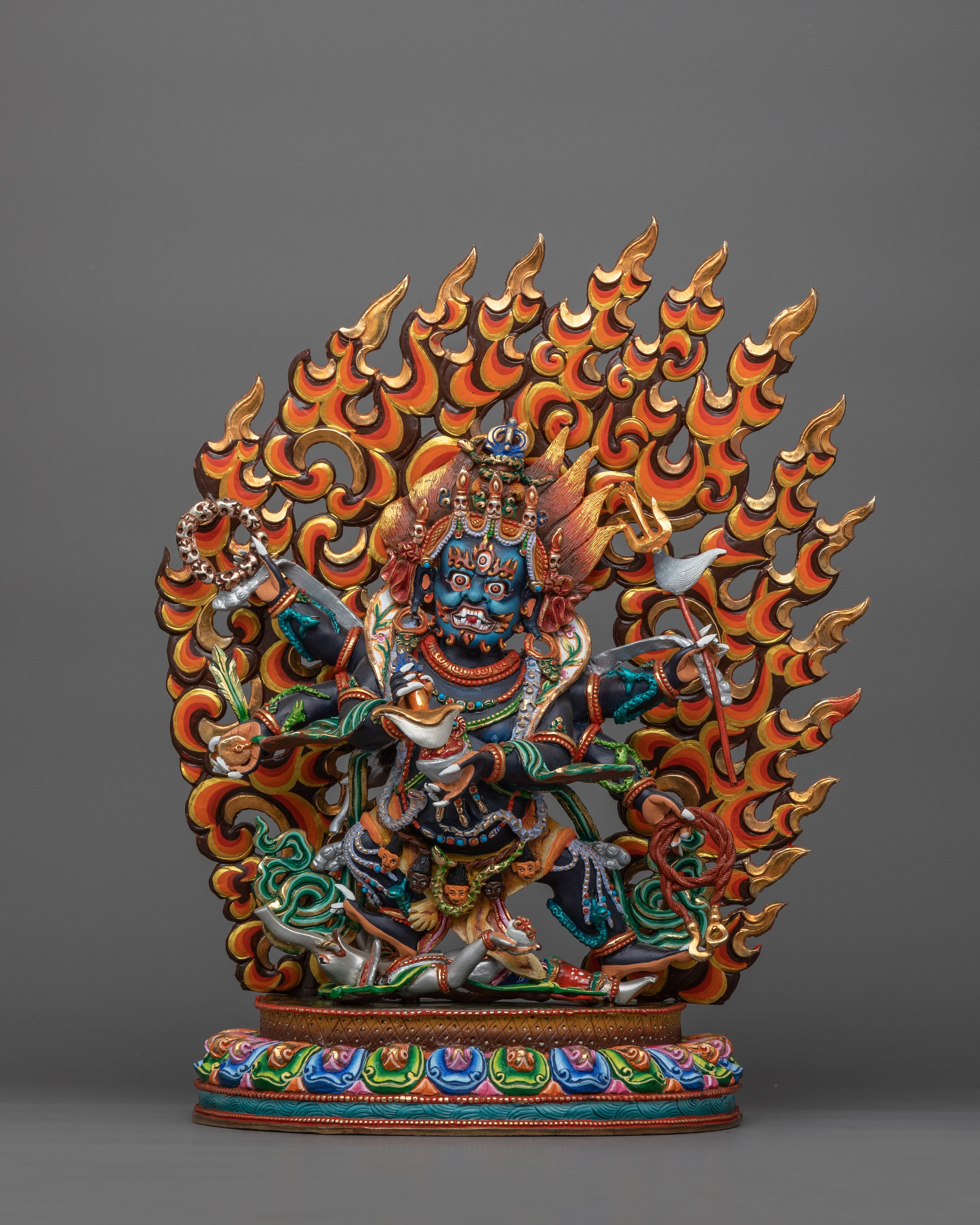 Fierce Deity Six Armed Mahakala Statue | Wrathful Protector Deity
