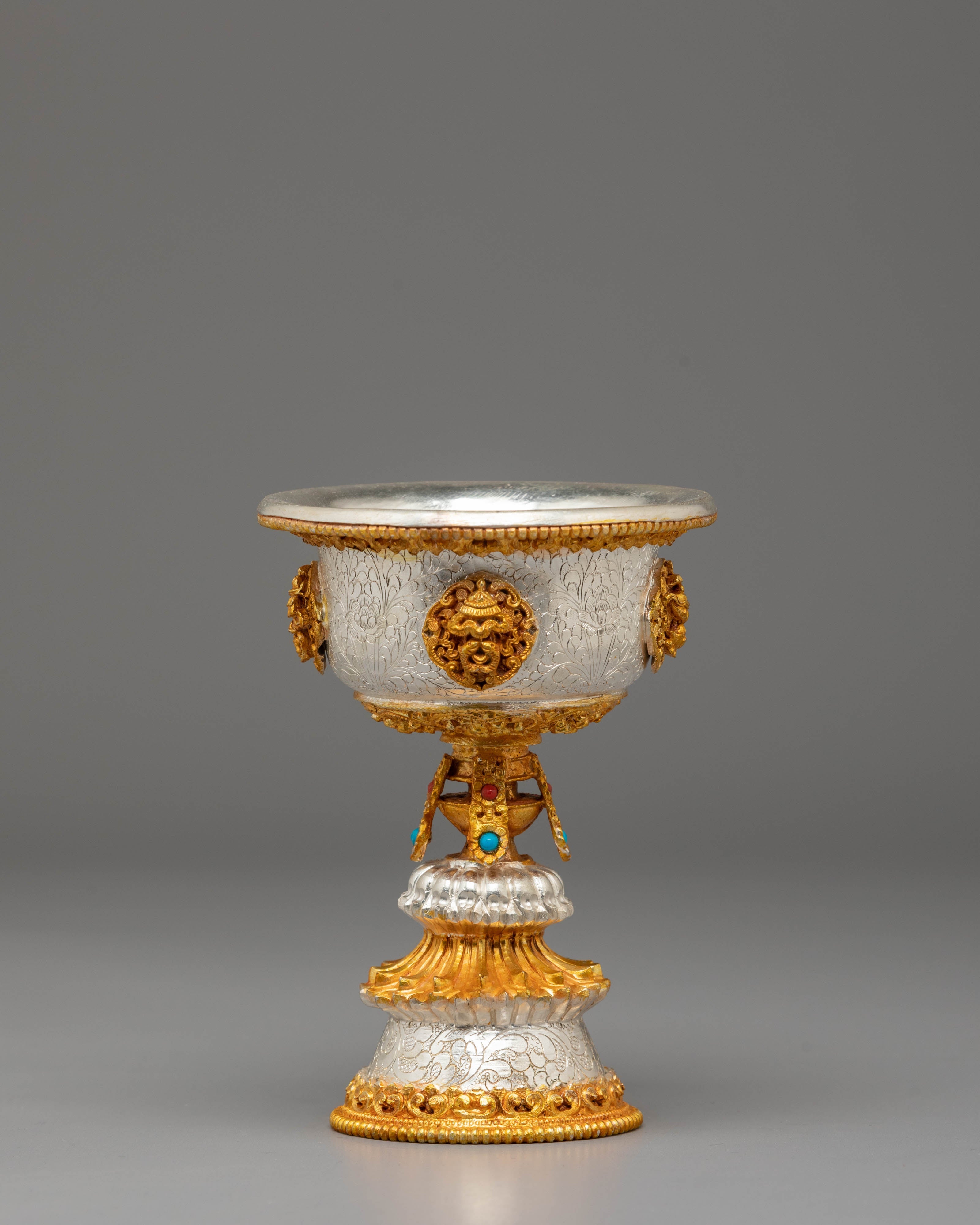 Buddhist Ritual Butter Lamp for Prayer | Gold Silver Plated Tibetan Al