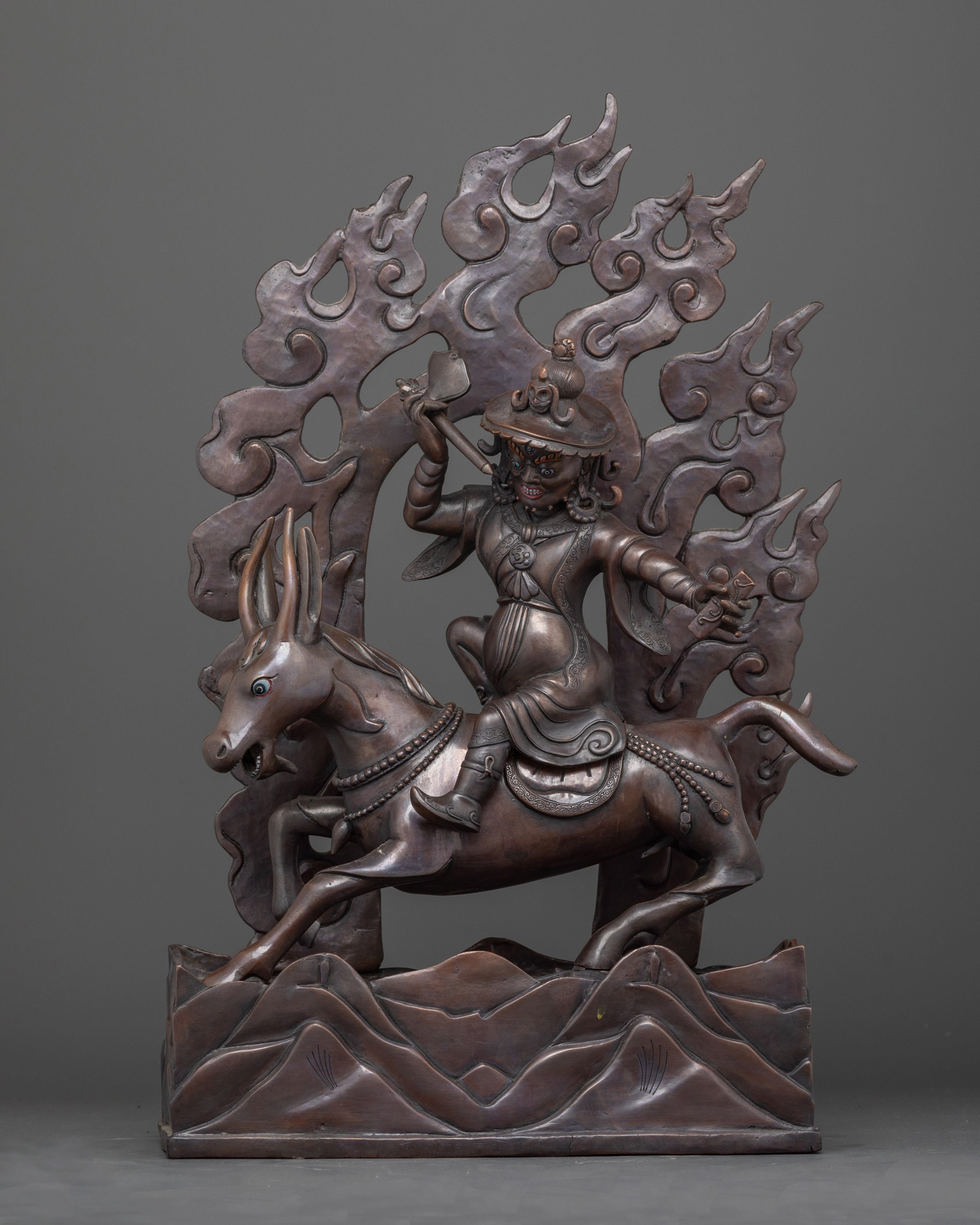 Damchen Garwa Nagpo Statue | Handcrafted Oxidized Copper Deity