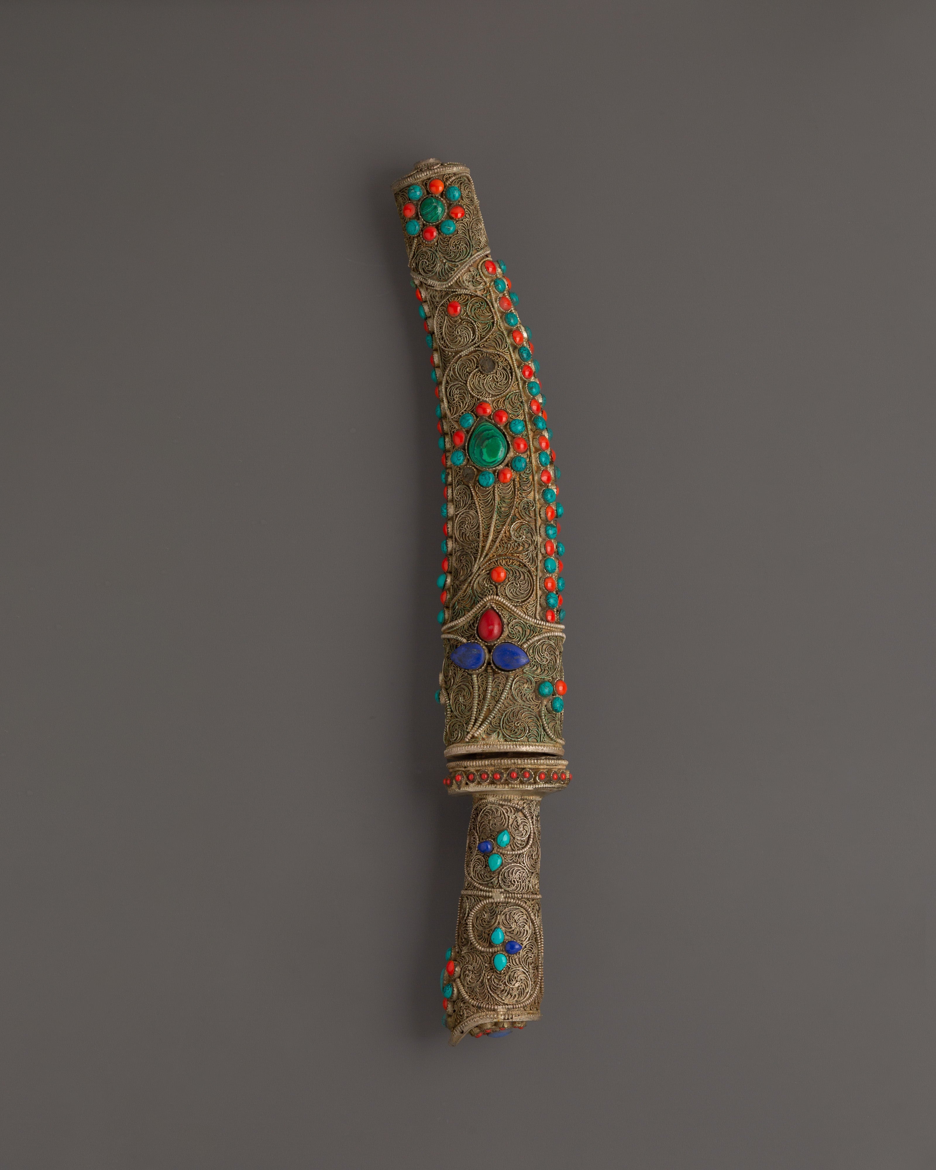 Himalayan Ceremonial Dagger | Ritual Knife with Gemstone Inlay