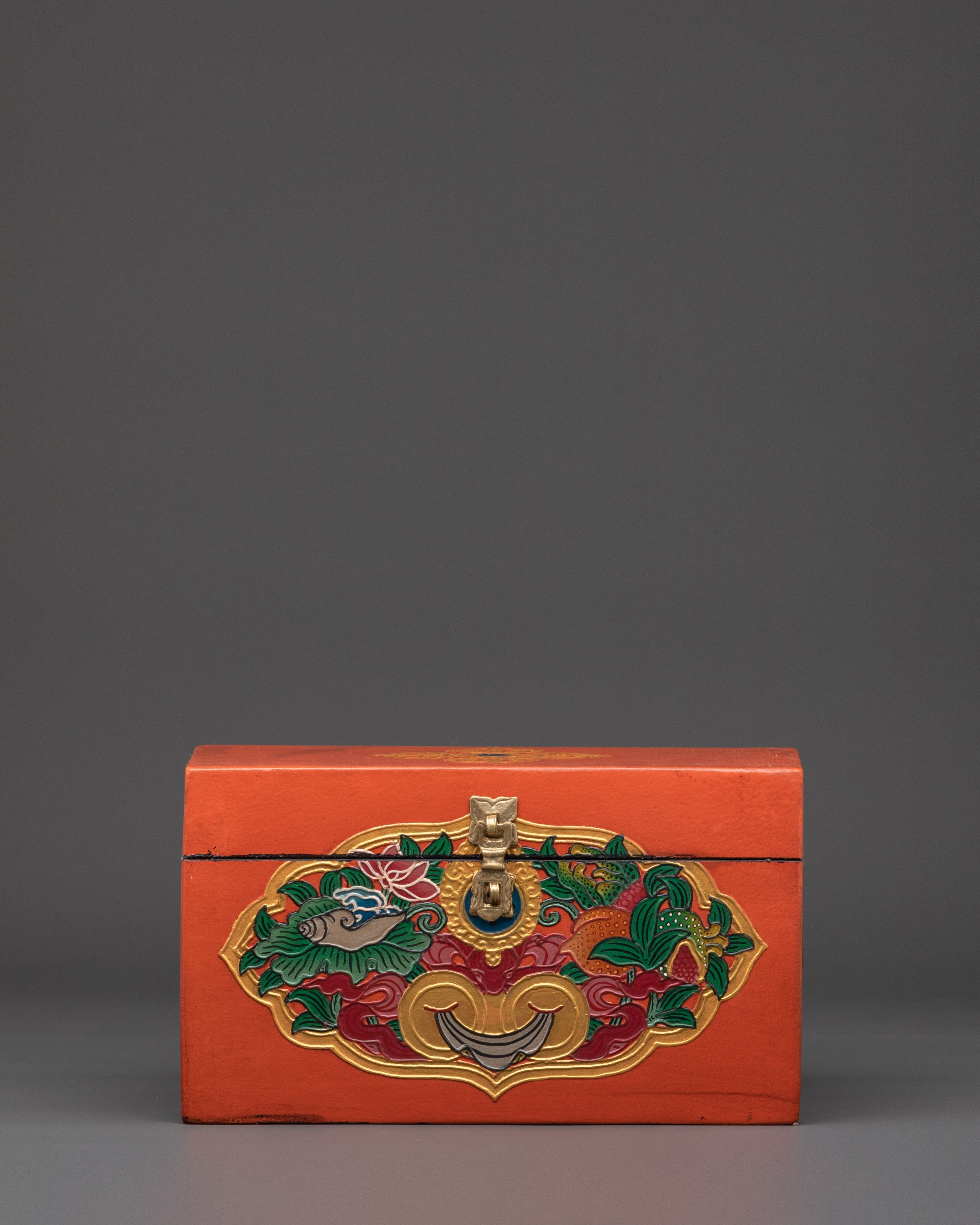 Tibetan Decorative Storage Box | Featuring Bisho Vajra, Lotus, Conch