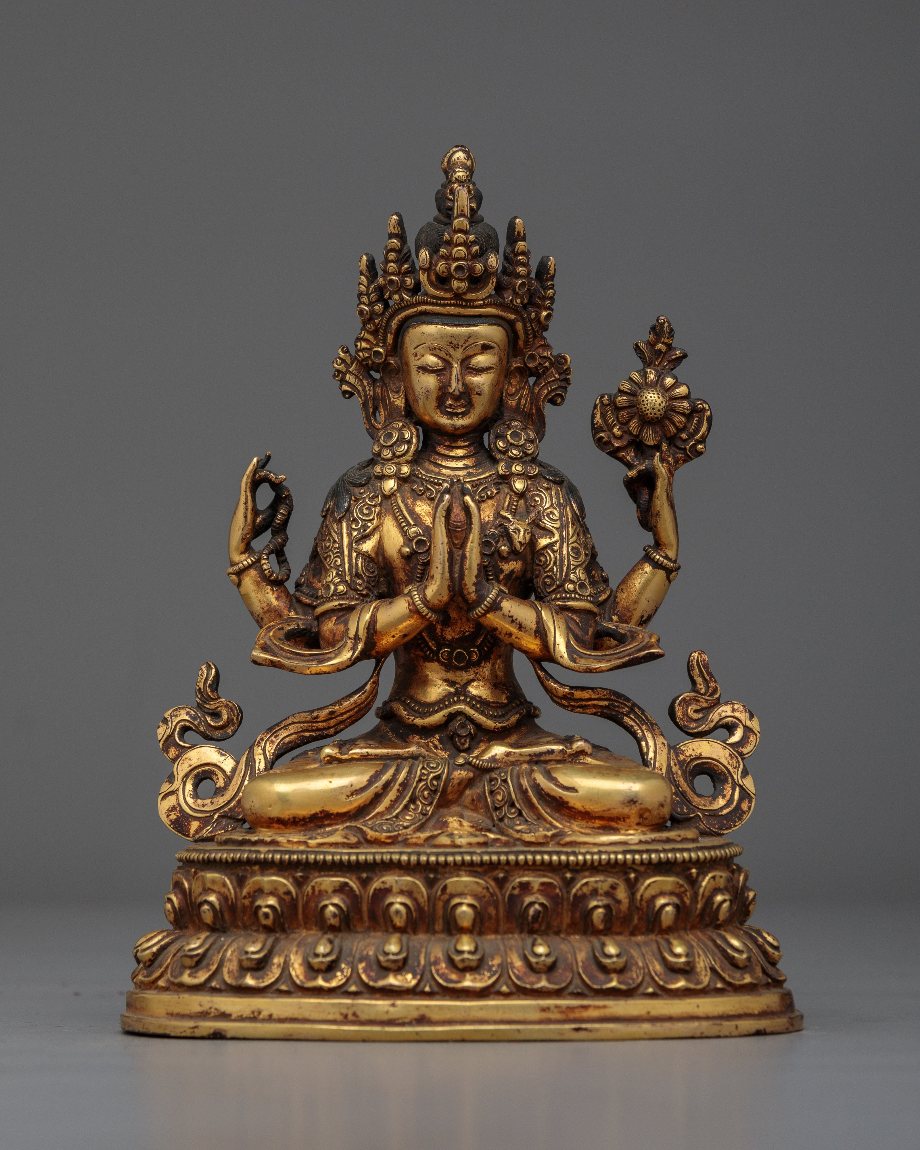 Chenrezig Antique Handmade Statue | Emblem of Compassion and Serenity