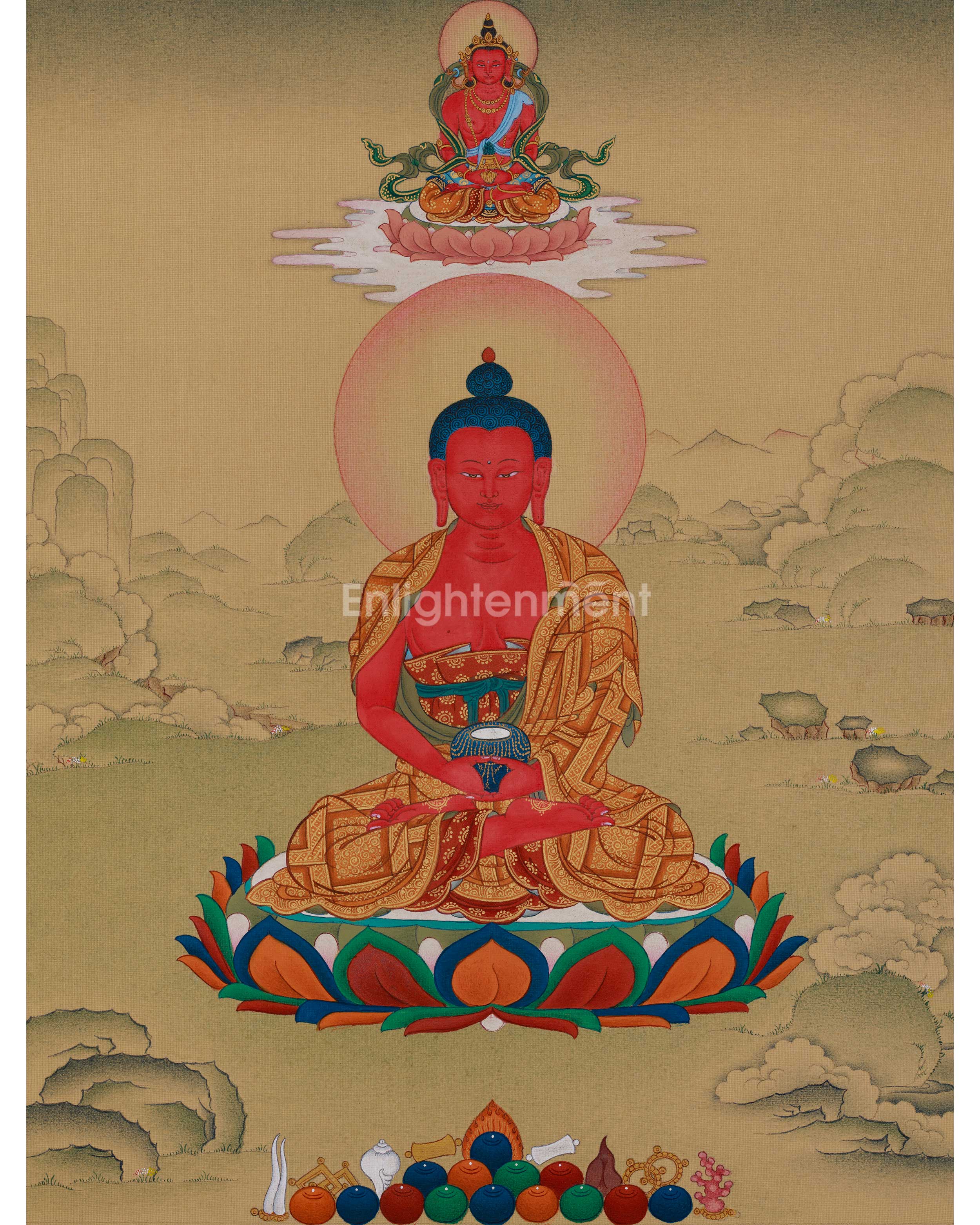 Dhyani Buddha Amitabha with Amitayus | A Sacred Thangka of Infinite Co