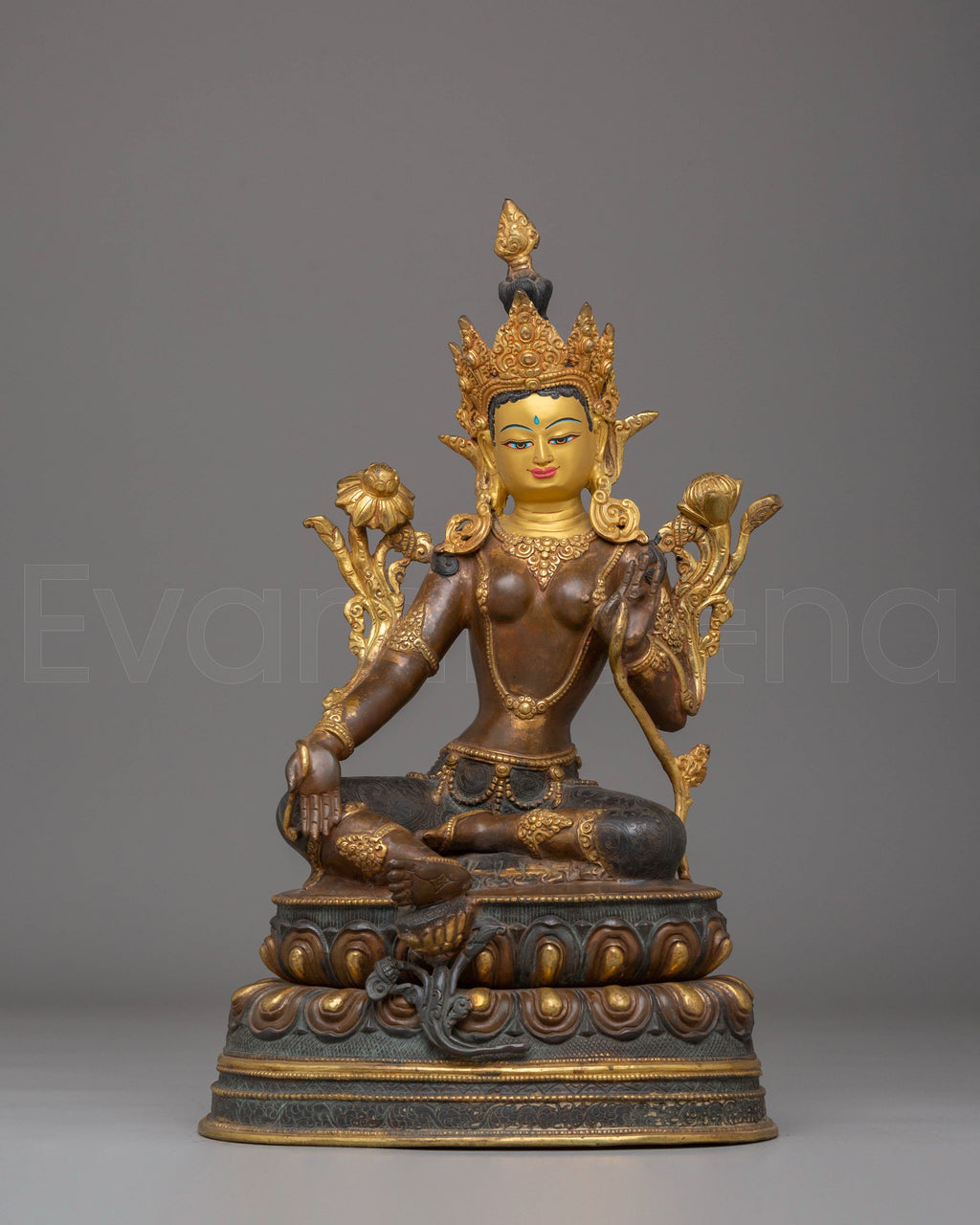 24K Gold Glided Statue of Green Tara | Enlightened Tara
