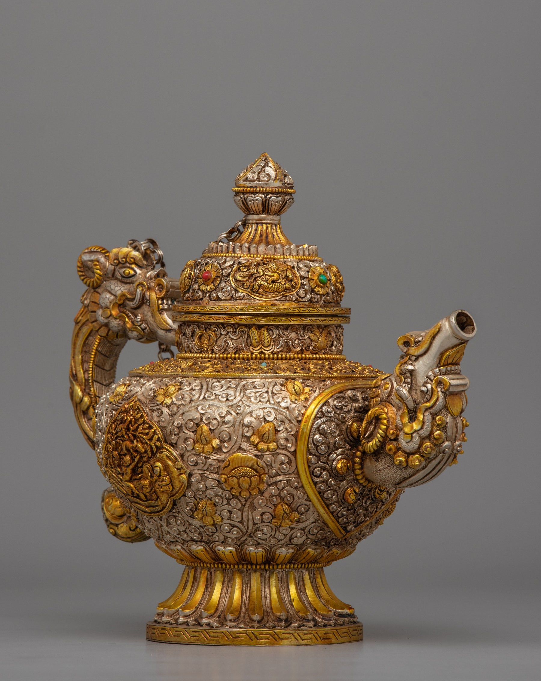 Handcrafted Tibetan Tea Pot with Gold & Silver Plating | Traditional B