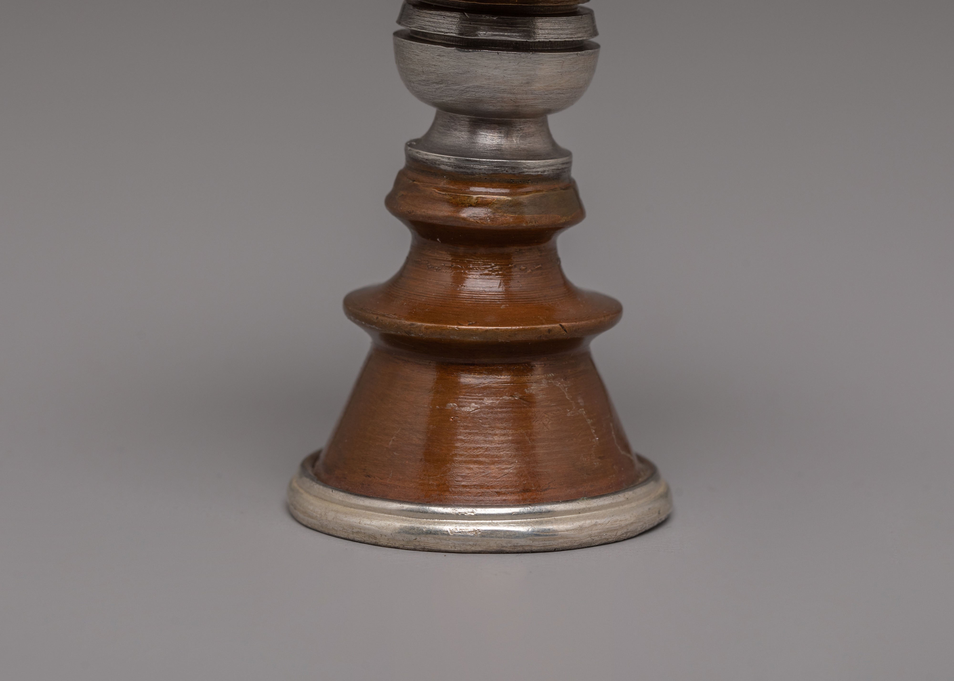 Handcrafted Oxidized Copper Butter Lamp for Offering with Silver Plati