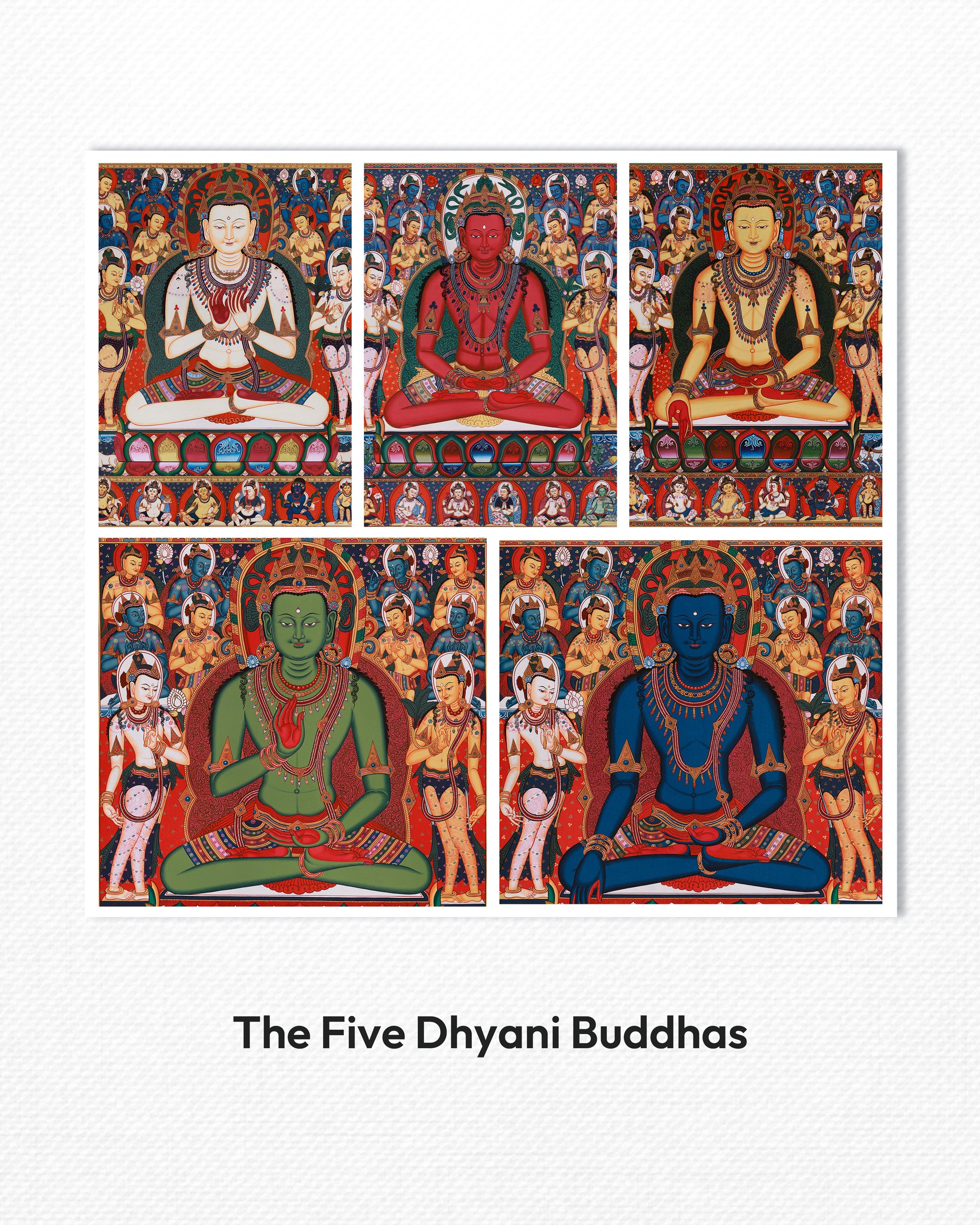 Five Dhyani Buddhas Thangka | A Sacred Representation of the Five Wisd