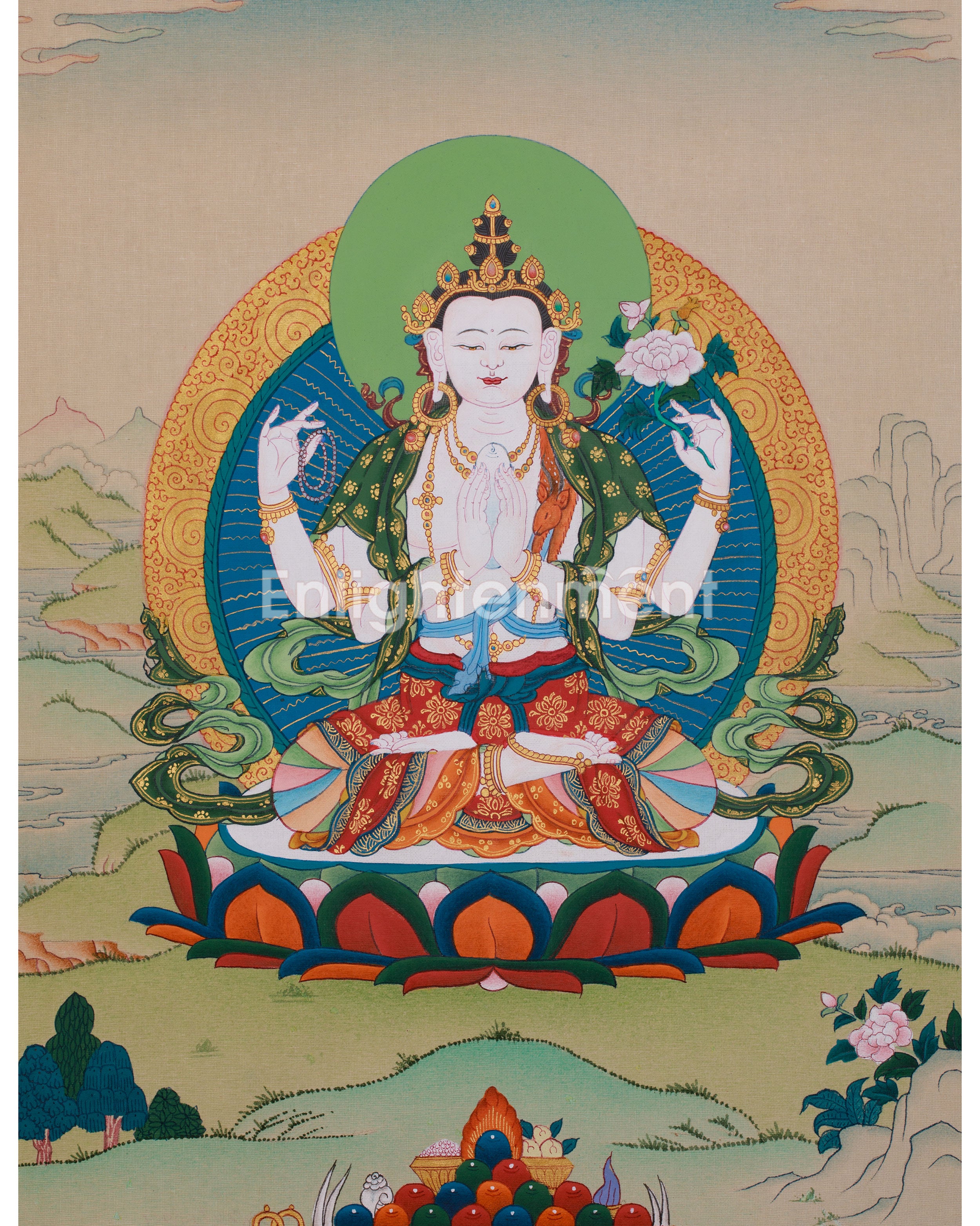 Sacred Four-Arms Avalokiteshvara Artwork | Bodhisattva of Compassion a