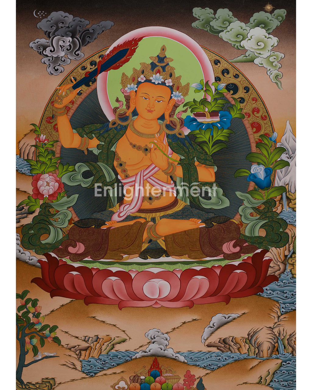 Tibetan Bodhisattva Manjushri Painting | Buddhist Deity of Knowledge