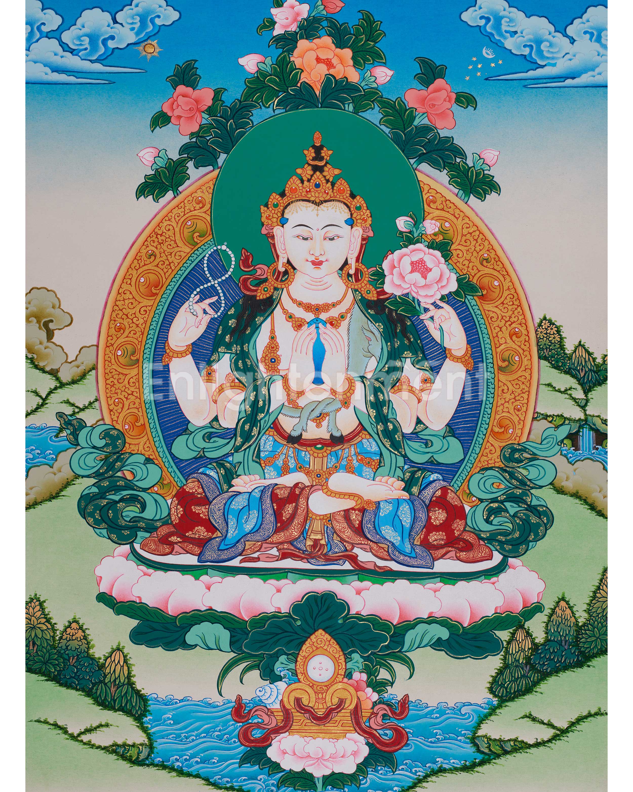 Traditional Four-Armed Chenrezig | Avalokiteshvara Artwork