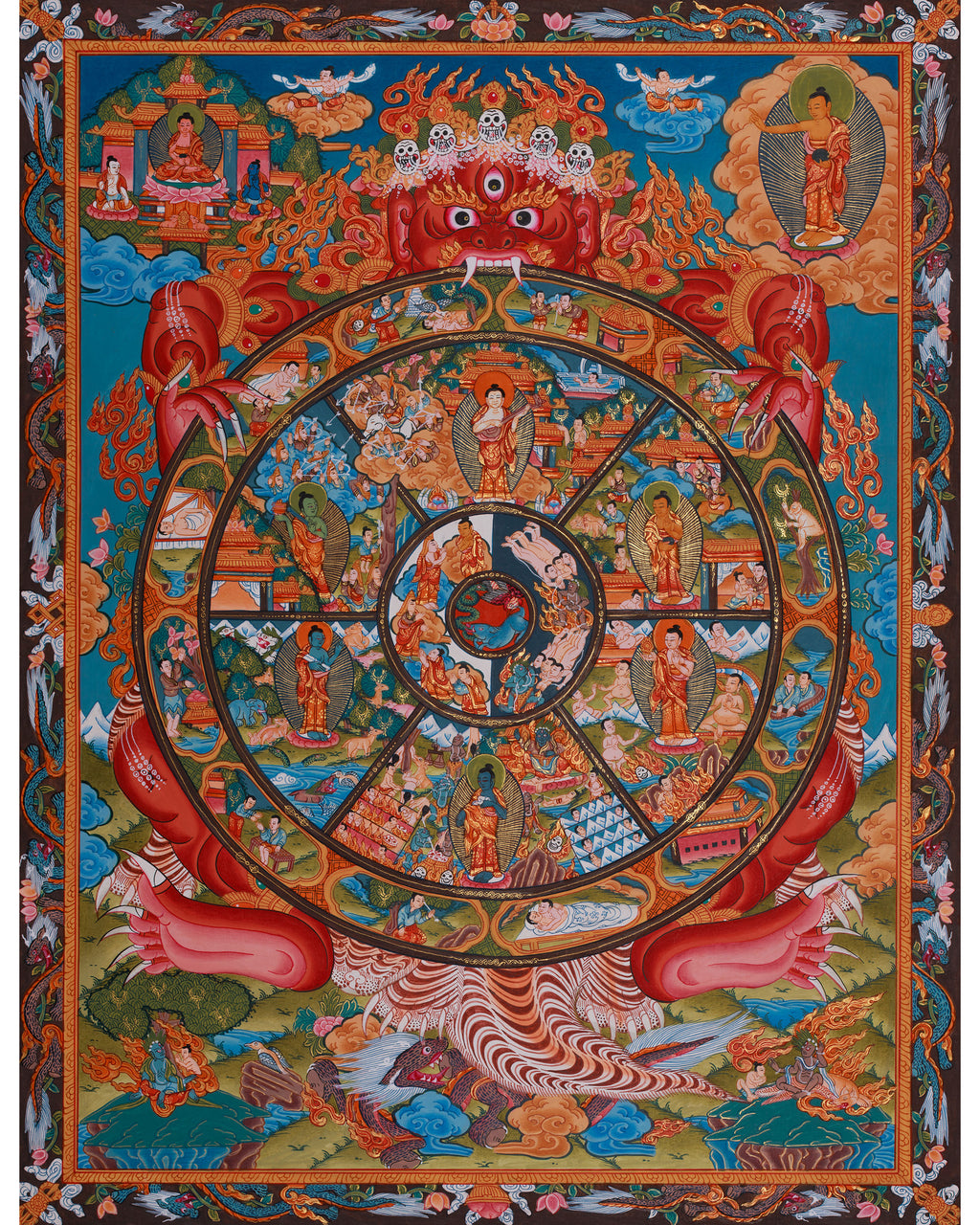 The Wheel Of Life (Bhavachakra) Mandala Thangka | Buddhist Painting of