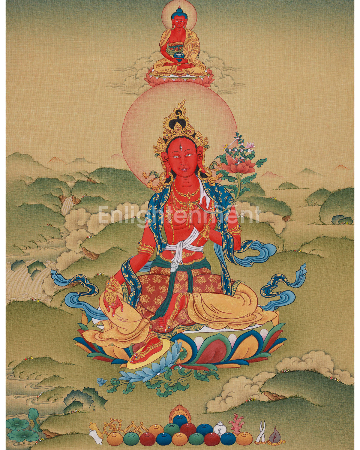 Wish-Fulfilling Red Tara Thangka | 24K Gold & LHASA Stone Pigments