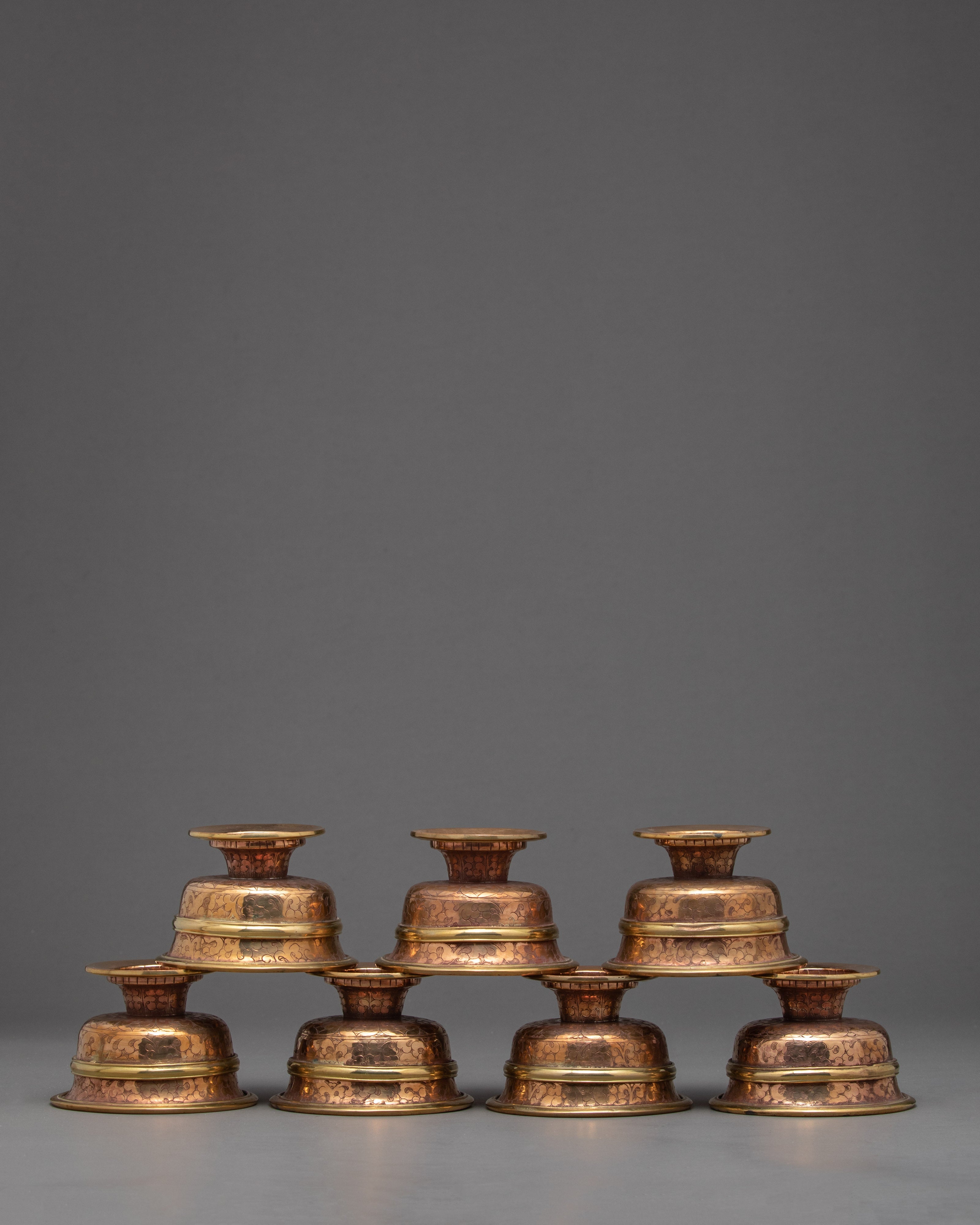 High Quality Brass Water Offering Bowls | Handcarved Tibetan Yonchap