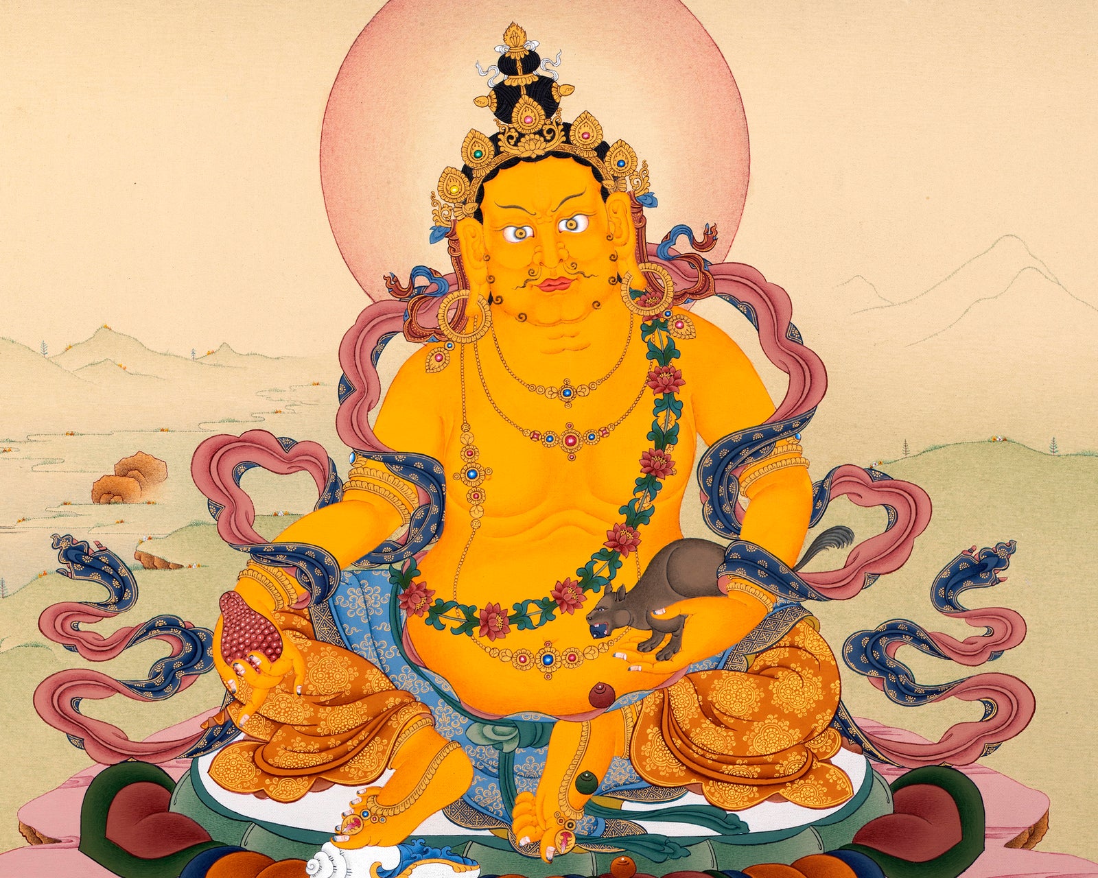 Jambala Thangka | 24K Gold Dzambala | Tibetan Painting