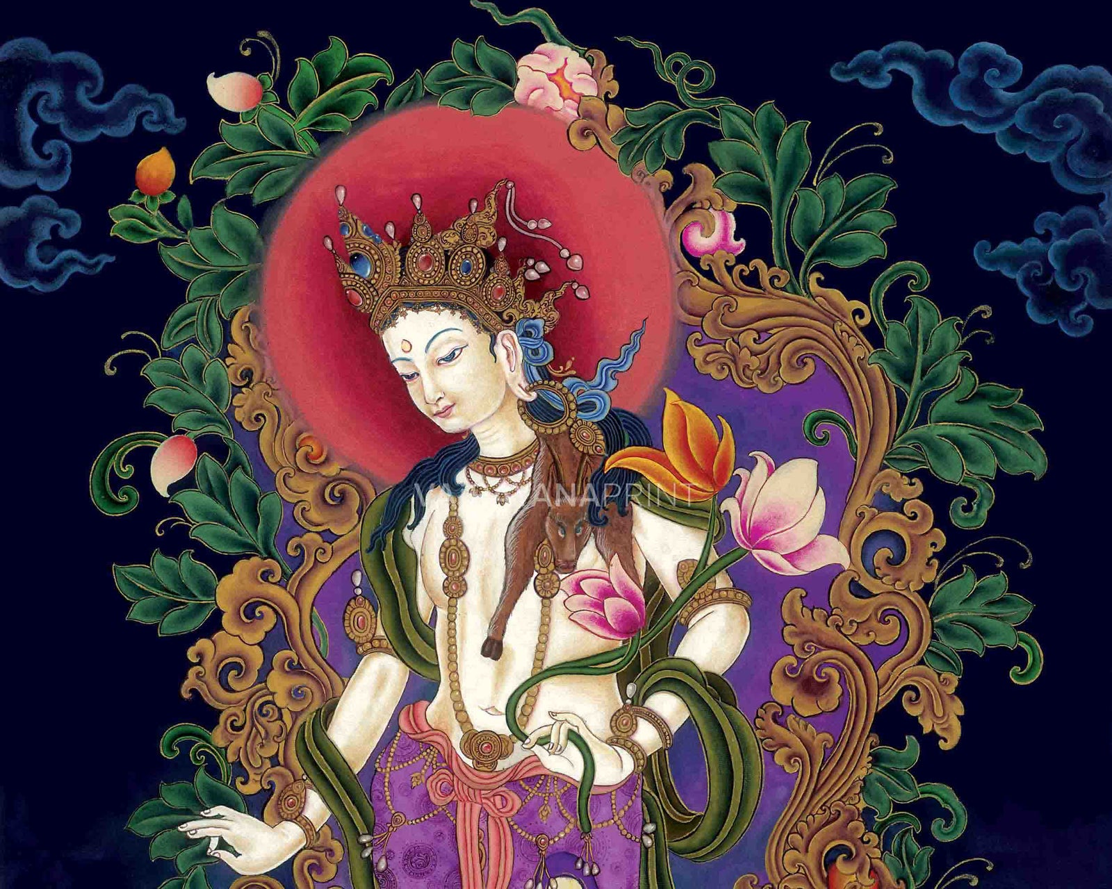 Tibetan Bodhisattva Padmapani Painting Print | Padmapani Lokeshwara Th