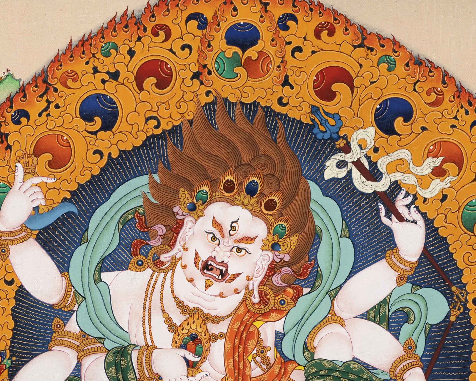 Tibetan White Mahakala Thangka Print | Art For Room Decor