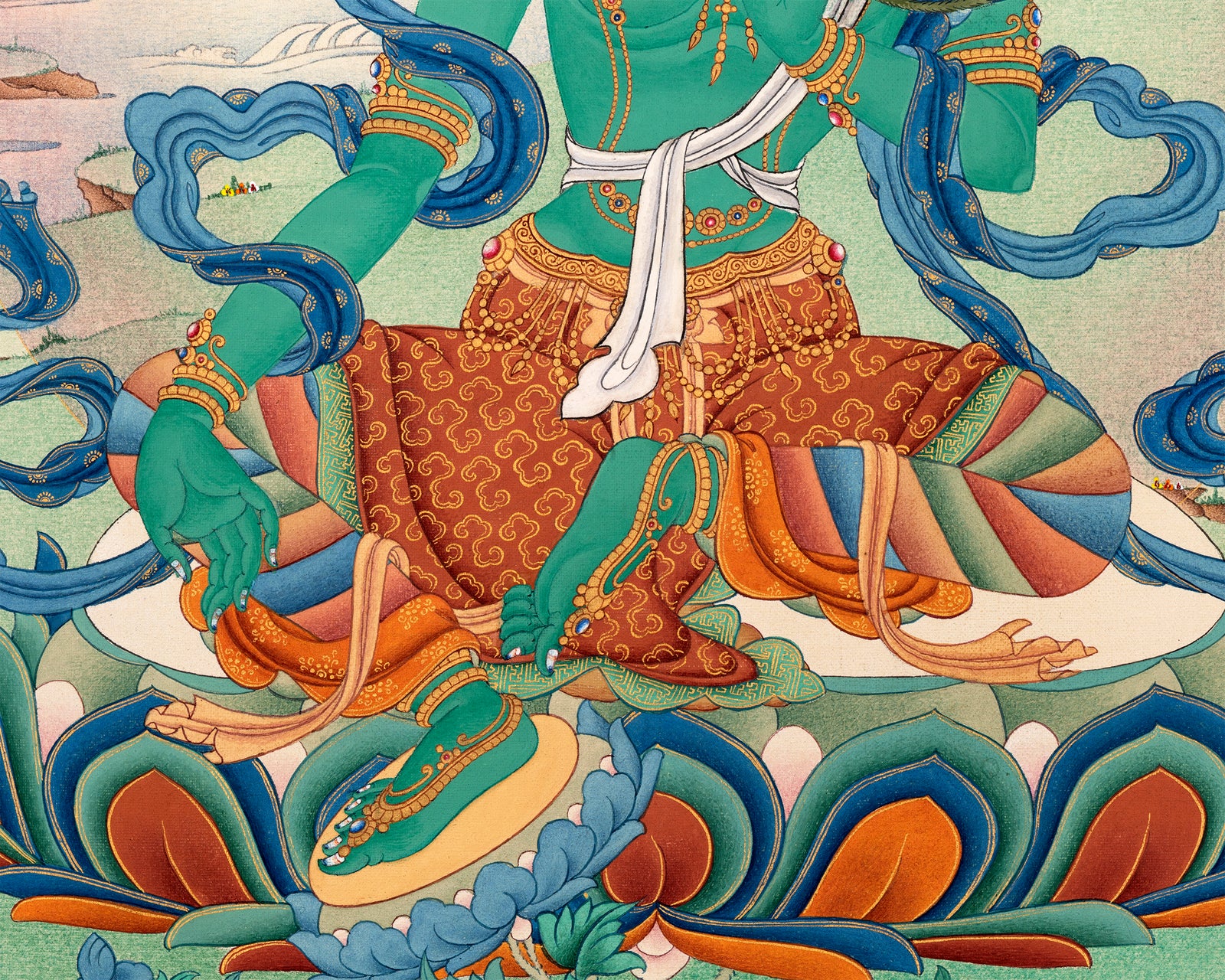 Green Tara Thangka | Tibetan Tara Painting | Natural stone colors
