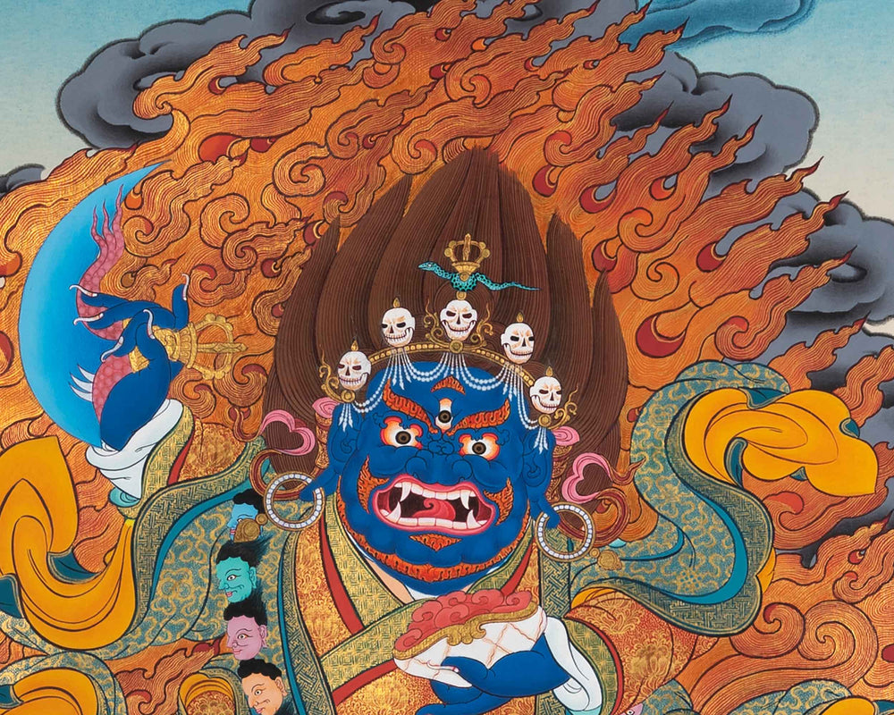 Traditional Tibetan Mahakala Art | Hand-Painted Mahakala Thangka Paint