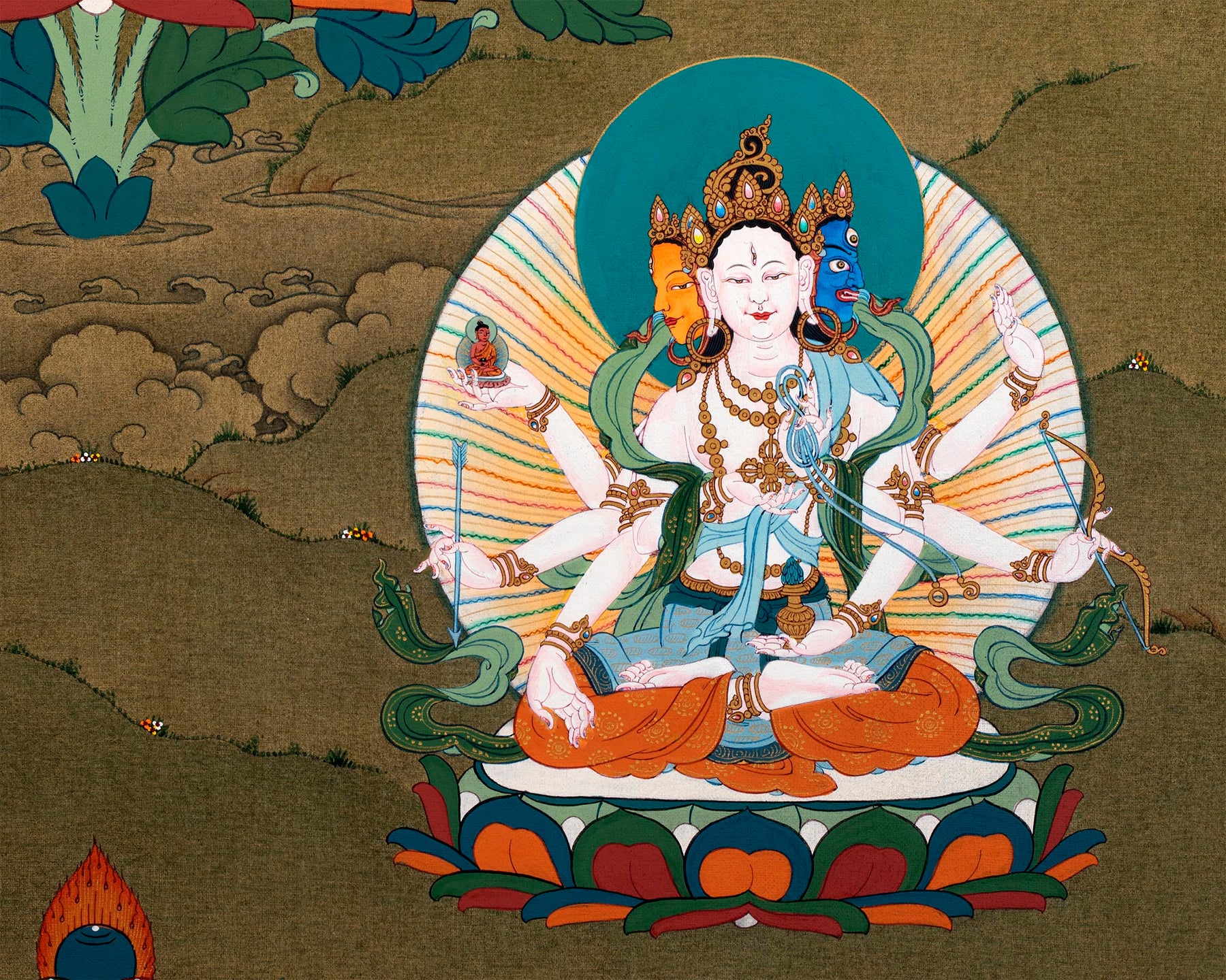 Amitayus With White Tara And Namgyalma Thangka | Tibetan Buddhist Art