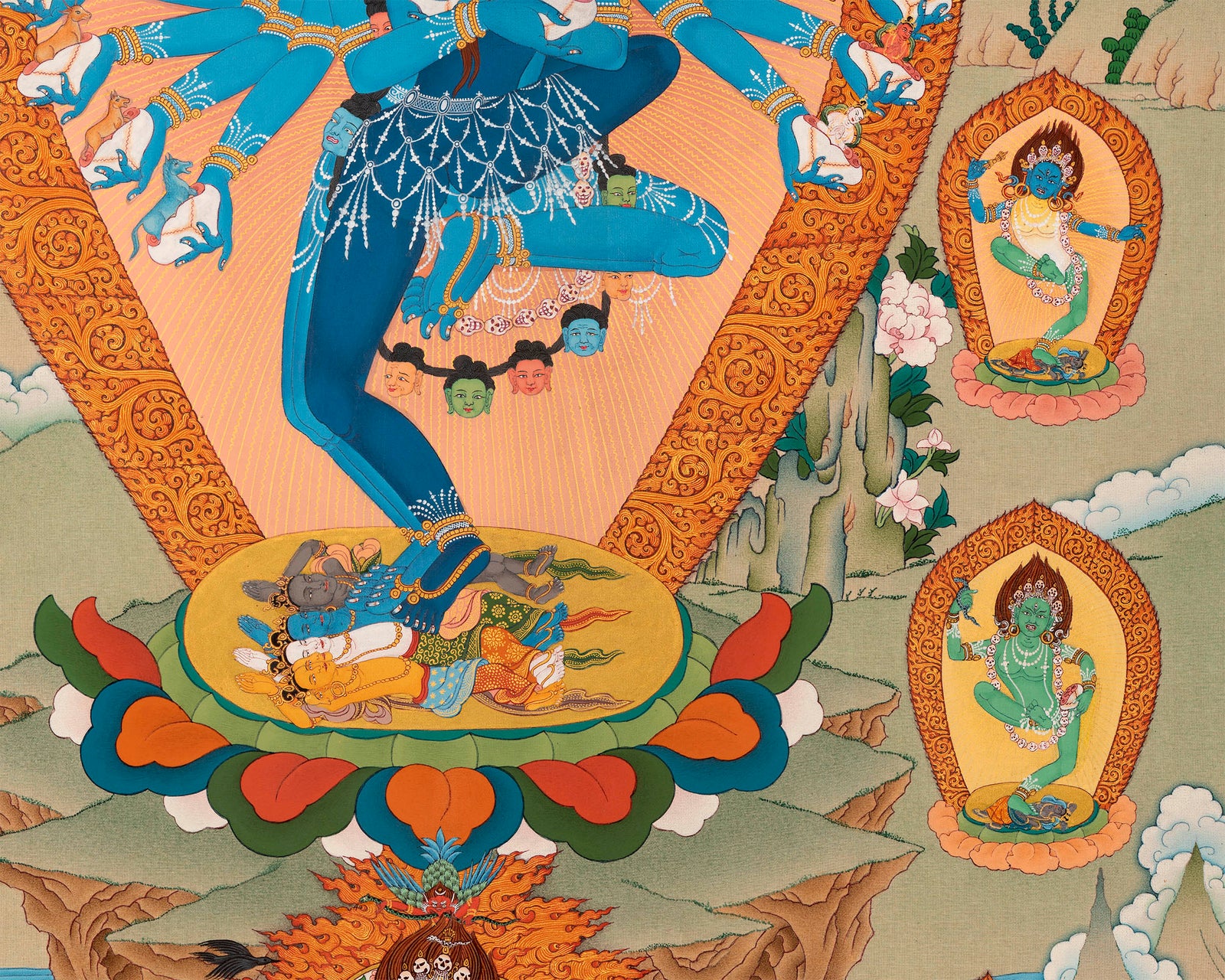 Hevajra withVajra Nairatmya and the 8 Dakinis | Tibetan Thangka Painting