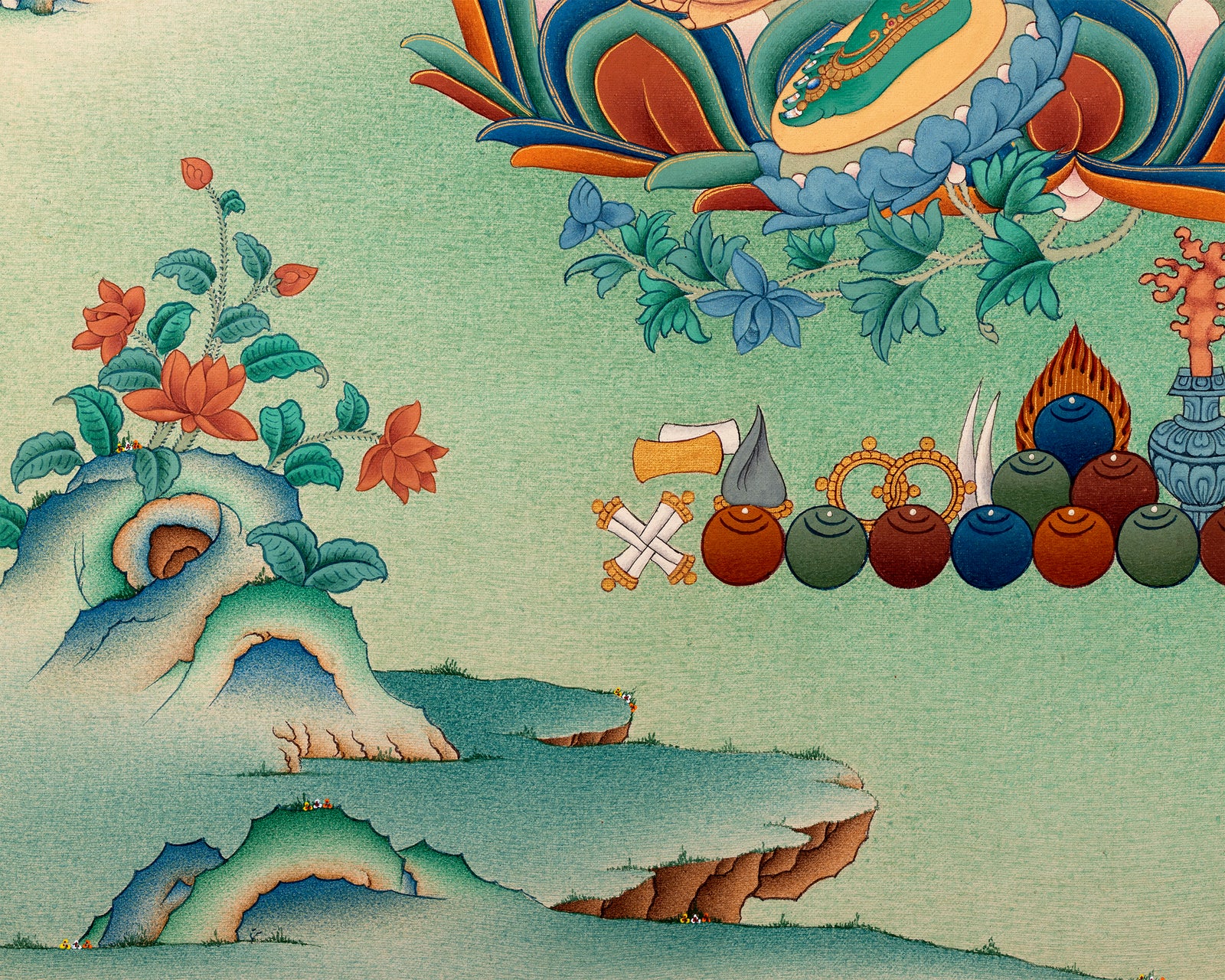 Green Tara Thangka | Tibetan Tara Painting | Natural stone colors