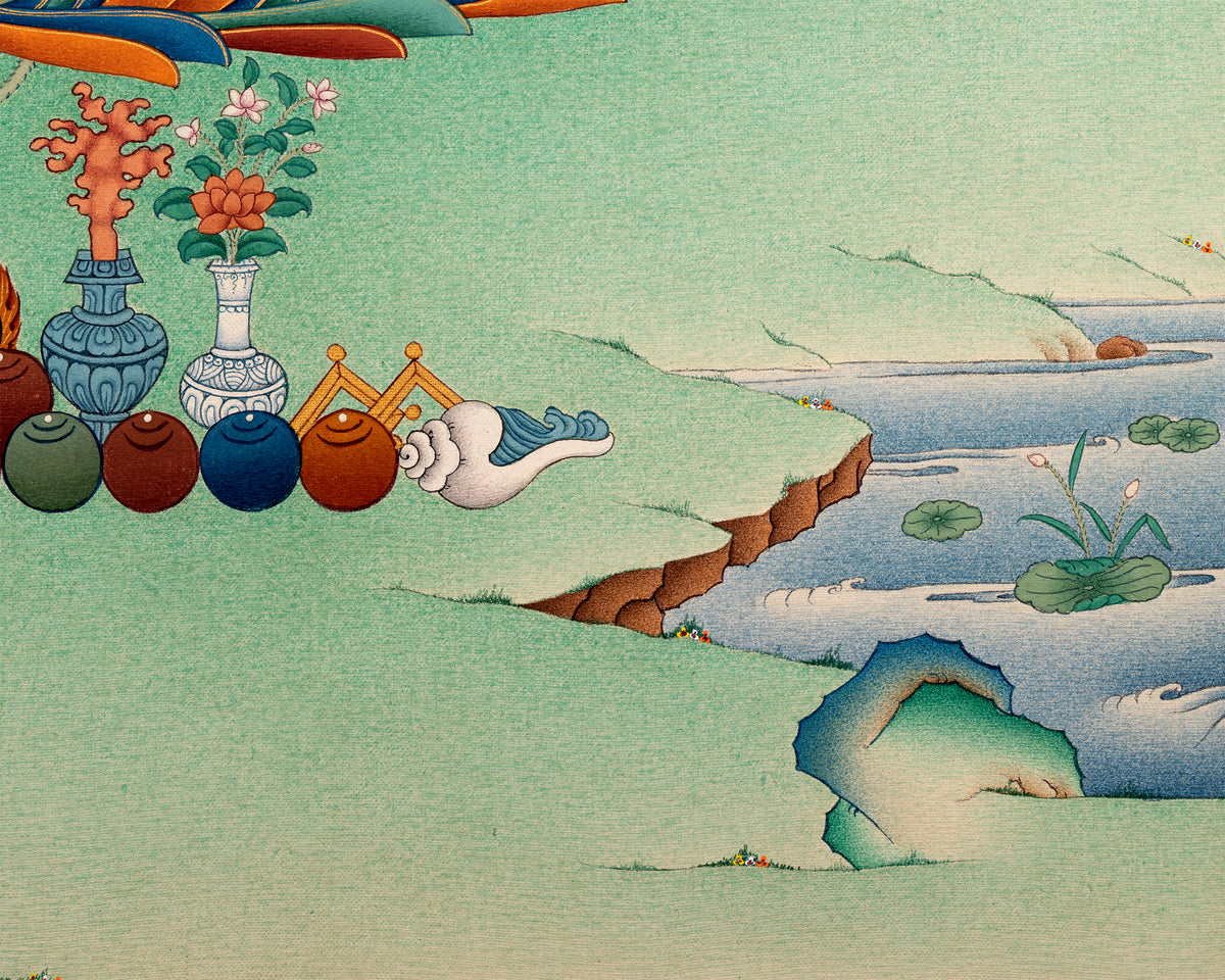 Green Tara Thangka | Tibetan Tara Painting | Natural stone colors
