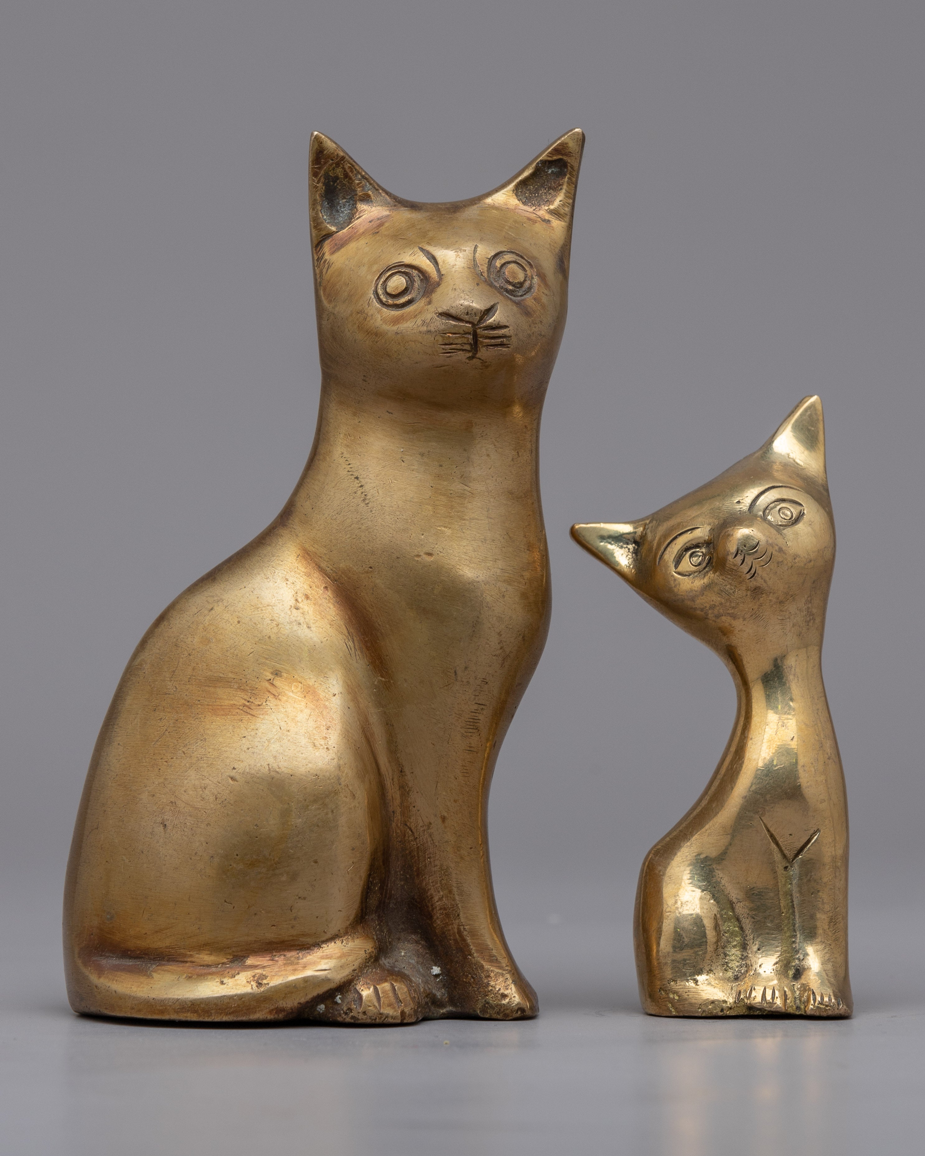 Brass Cats Statue Set | Traditional Buddhist Artwork