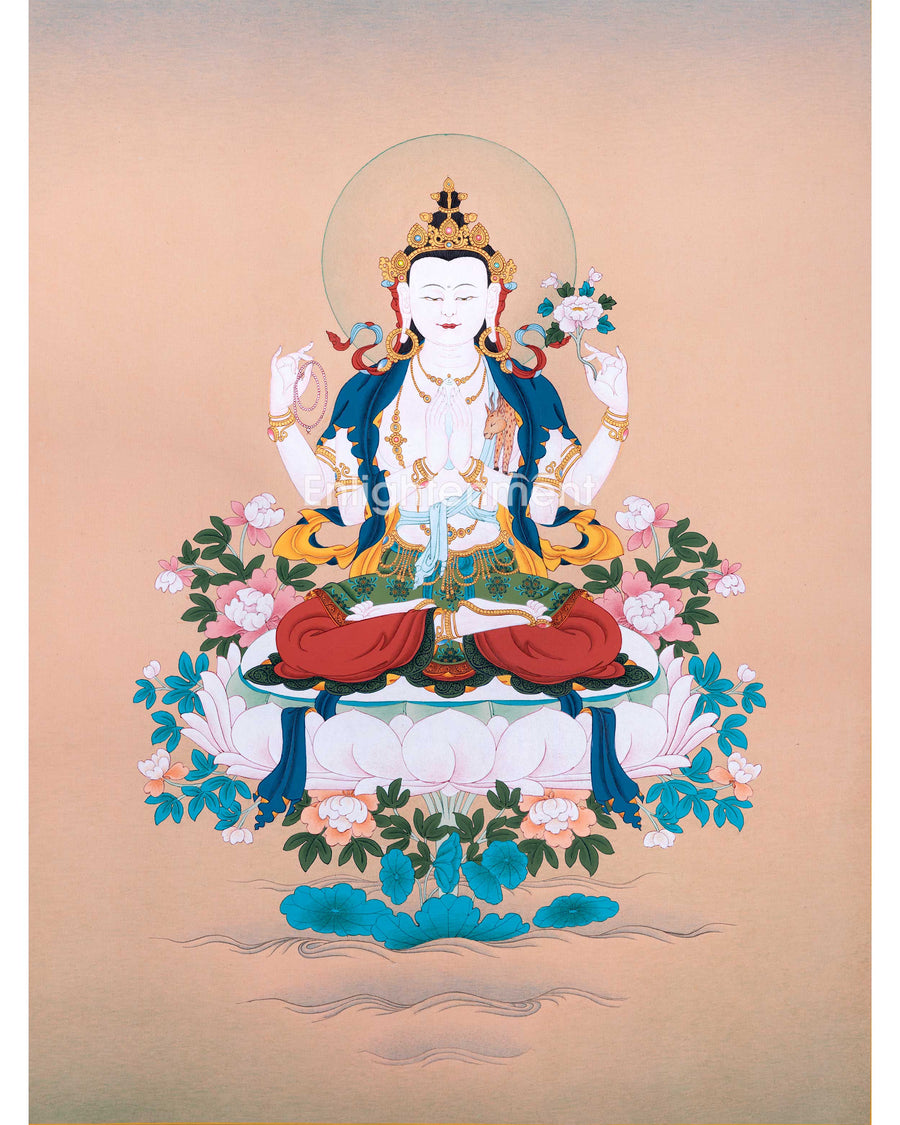 The Compassion Bodhisattva Chenrezig Thangka Art | Four Armed Chenrezi