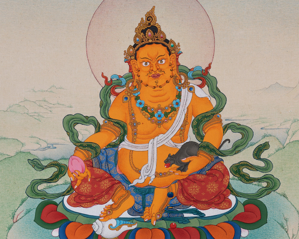Jambala Thangka | Dzambala Wealth Deity | Hand-Painted with Natural St