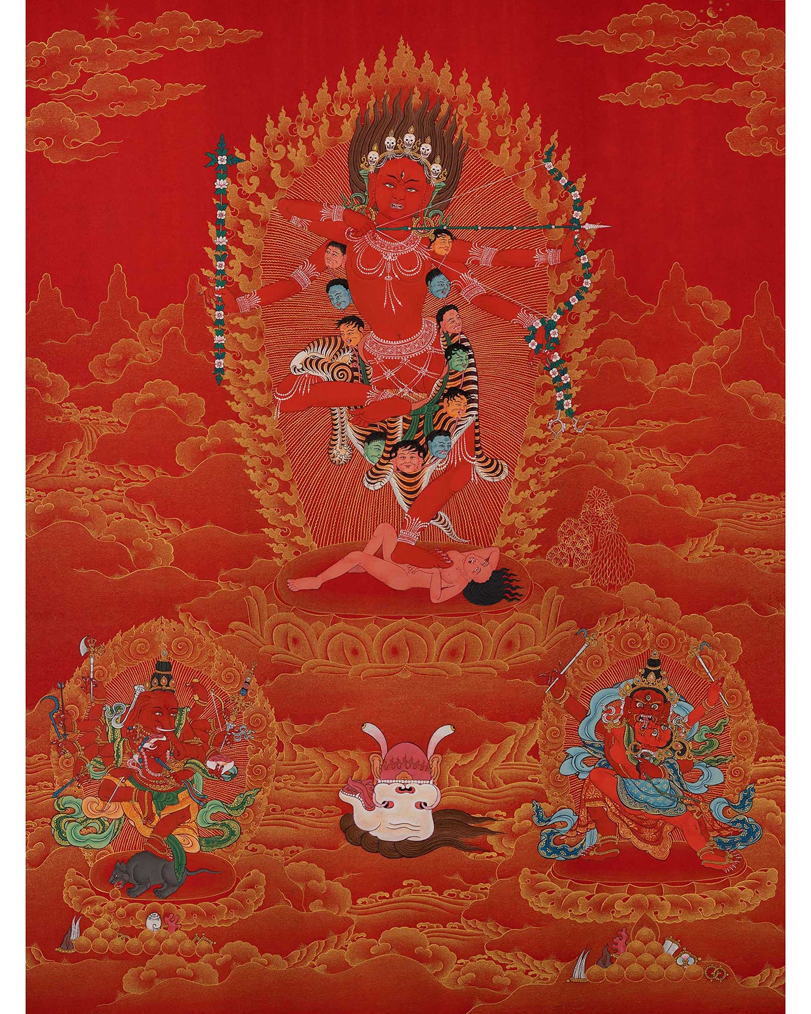 Kurukulle Sadhana Thangka | Kurukulla With Ganesha And Takiraja