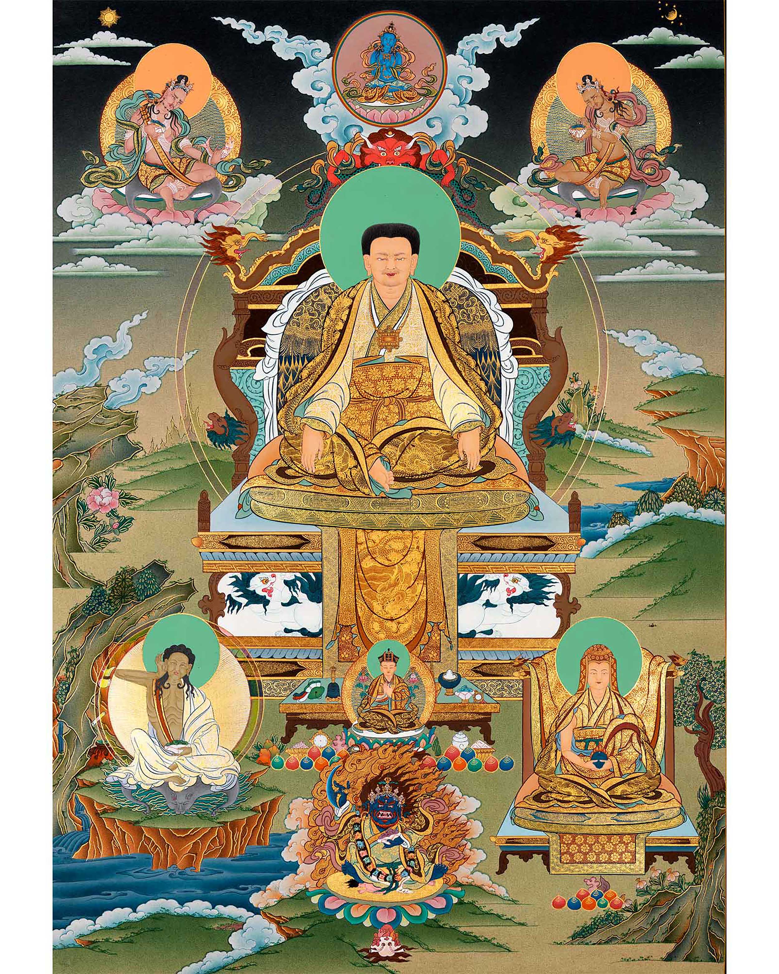 Marpa With Milarepa and Gampopa Thangka | Traditional Buddhist Art