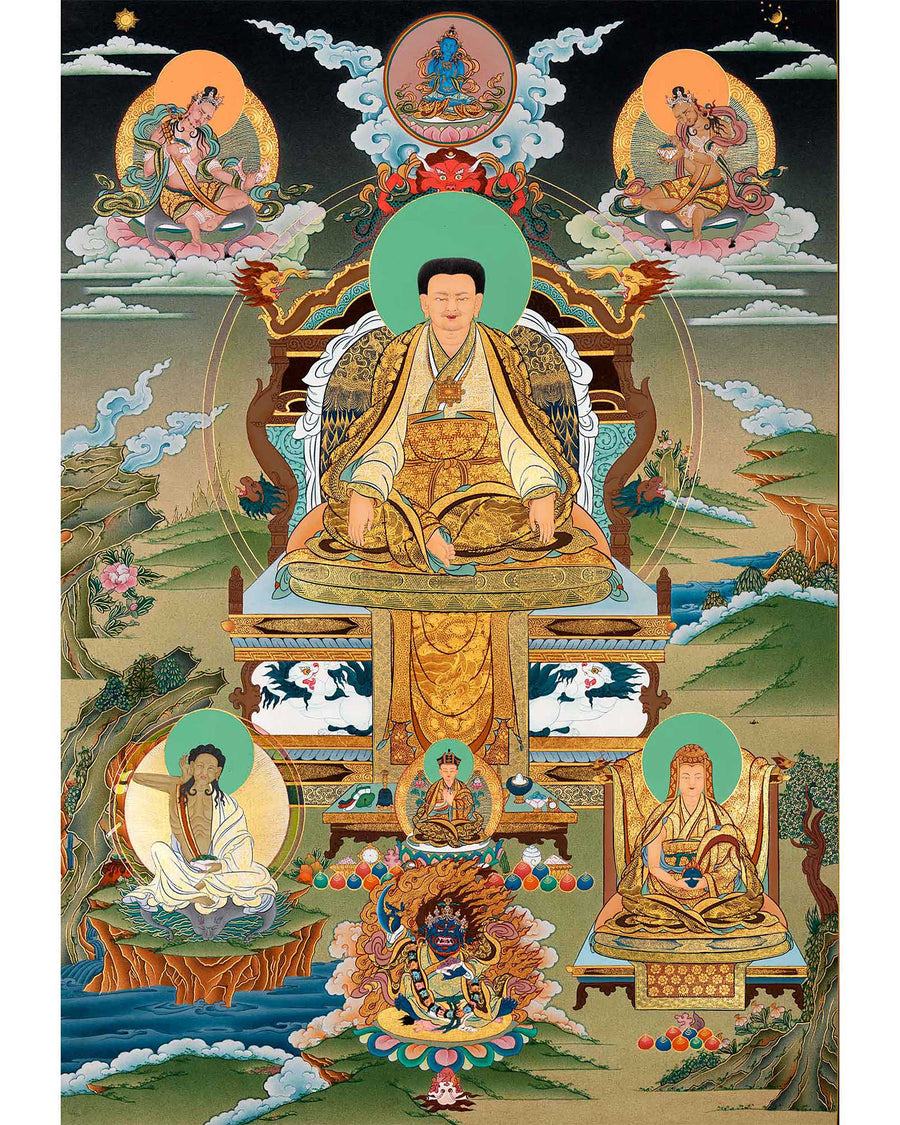 Marpa With Milarepa and Gampopa Thangka | Traditional Buddhist Art