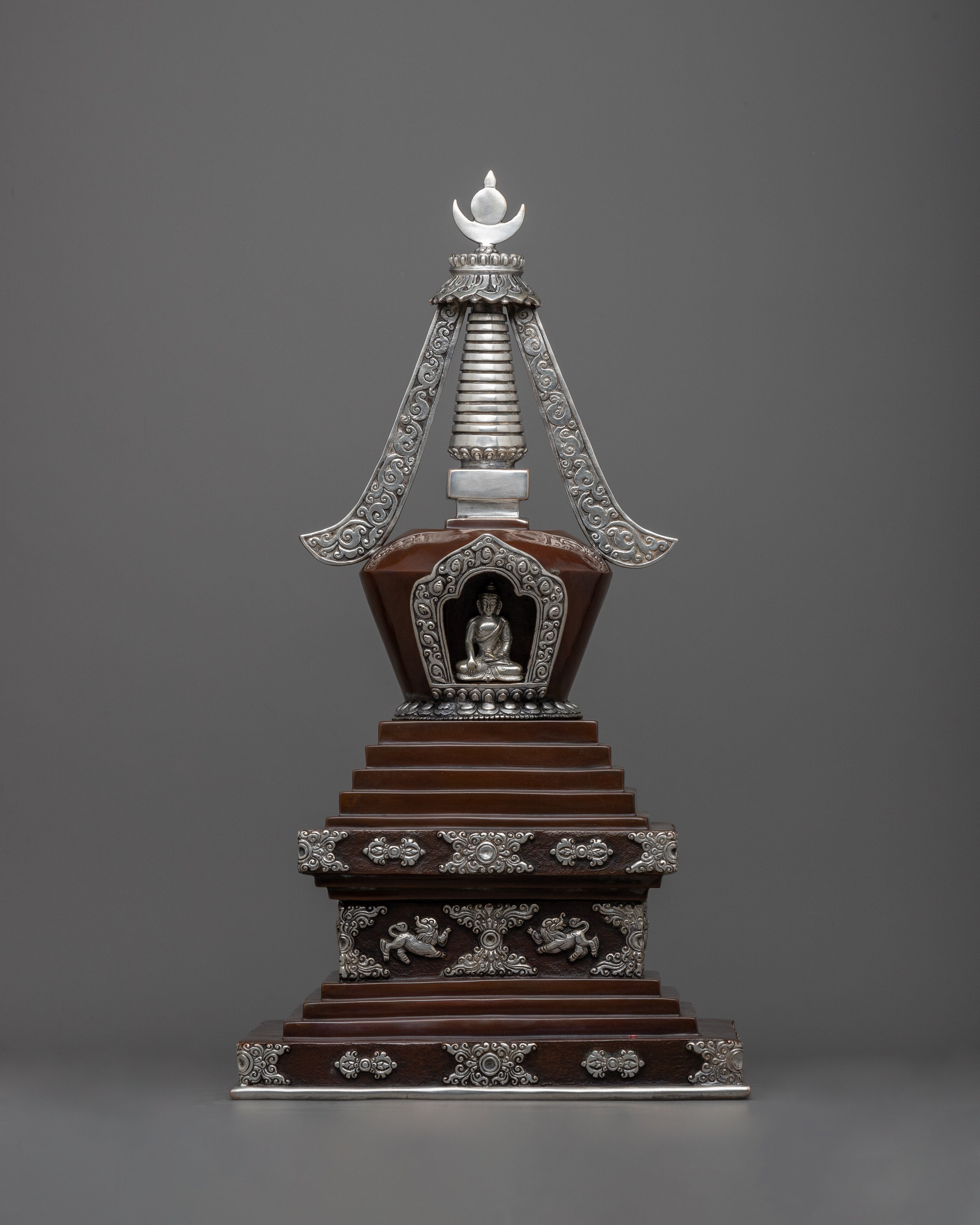 Tibetan Chorten Stupa | Himlayan Art with Silver plating
