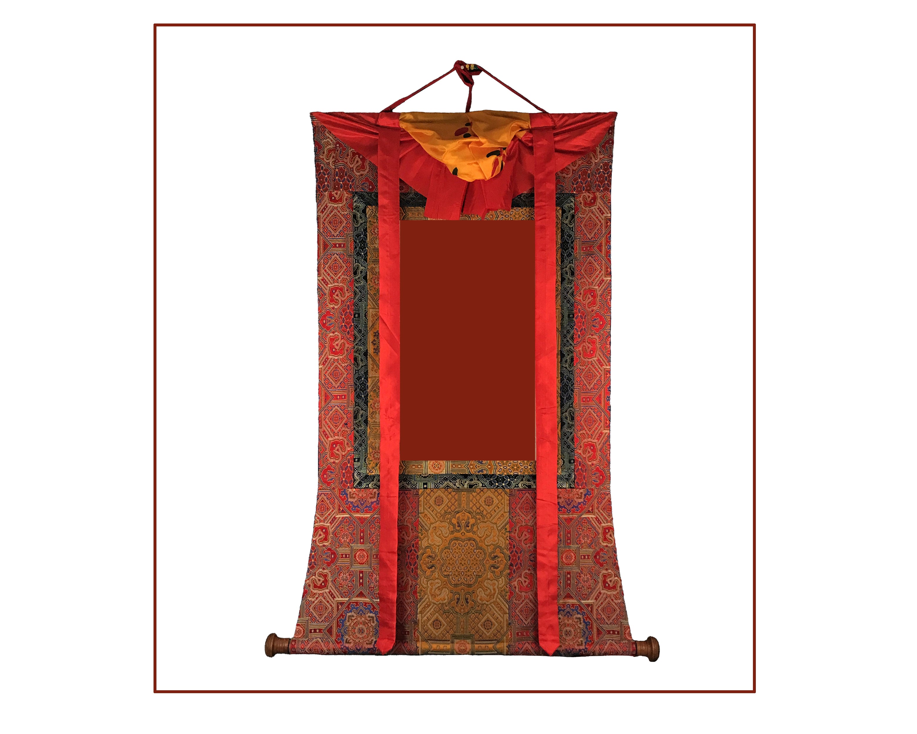 Red and Gold Traditional Silk Brocade Frame for Thangka