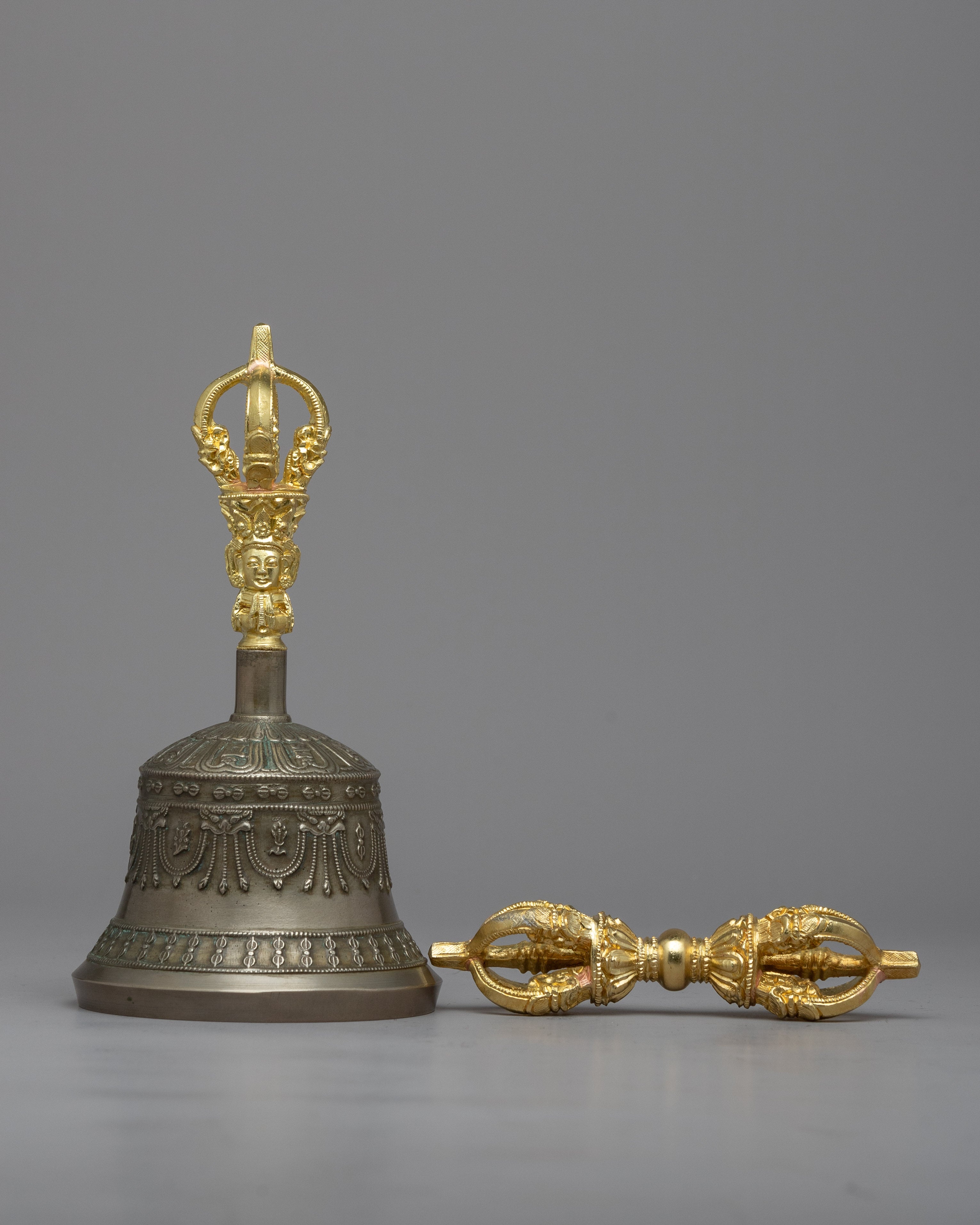 Tibetan Vajra and Bell Set | 24K Gold Plated Handles on Copper Body
