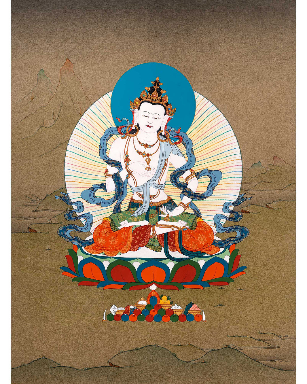 Vajrasattva, Dorje Sempa, Buddha Tibetan Thangka – Enlightenment Thangka