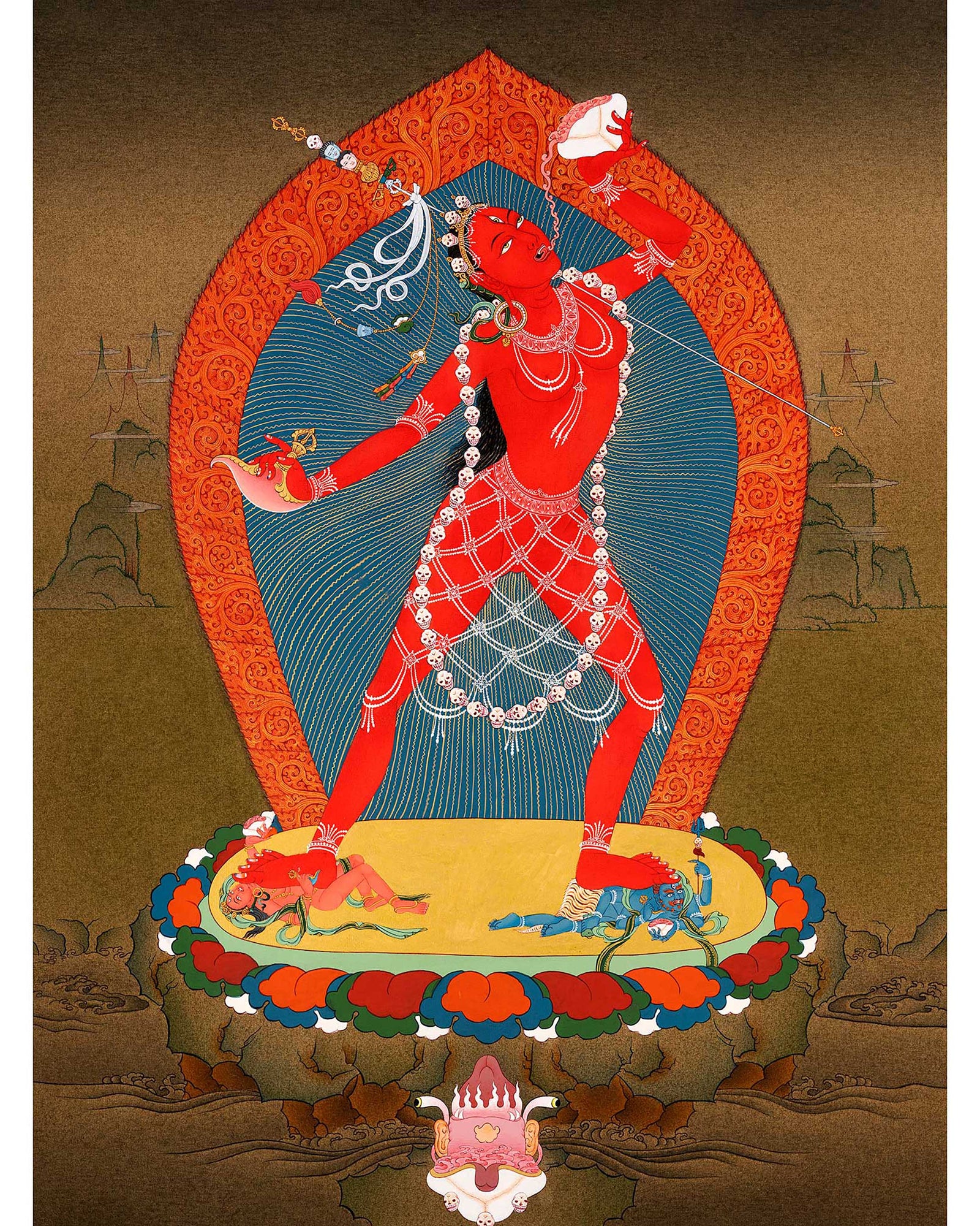 Vajrayogini Practice Hand Painted Thangka | Tibetan 24K Gold Dakini Pa