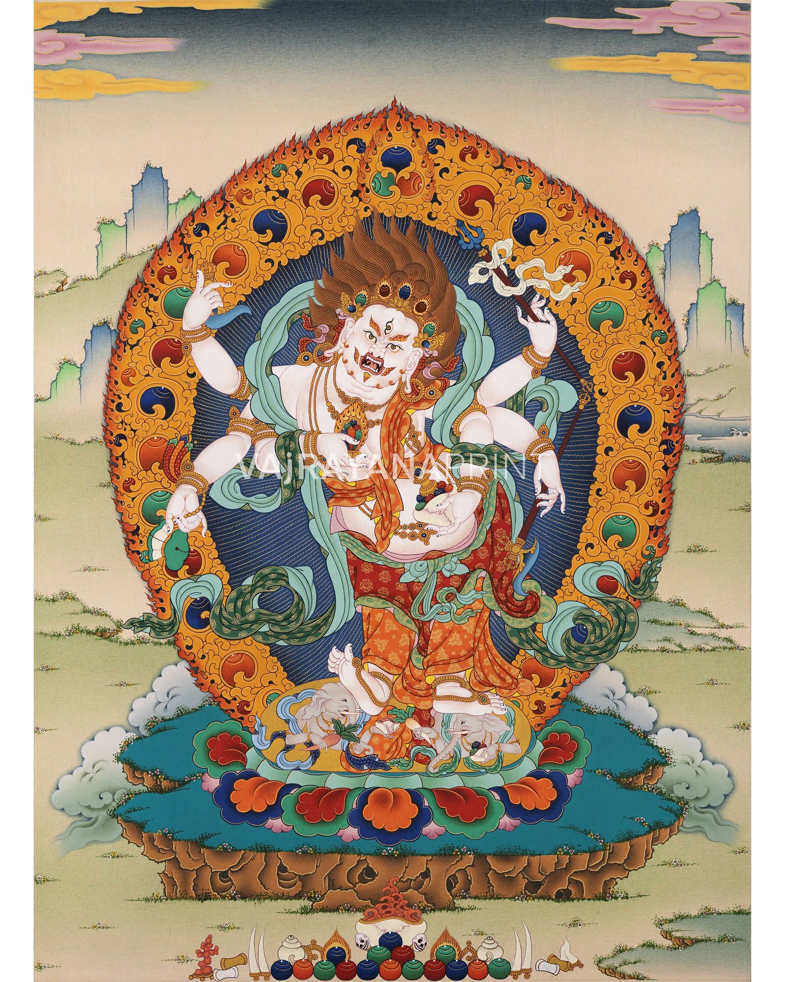 Tibetan White Mahakala Thangka Print | Art For Room Decor