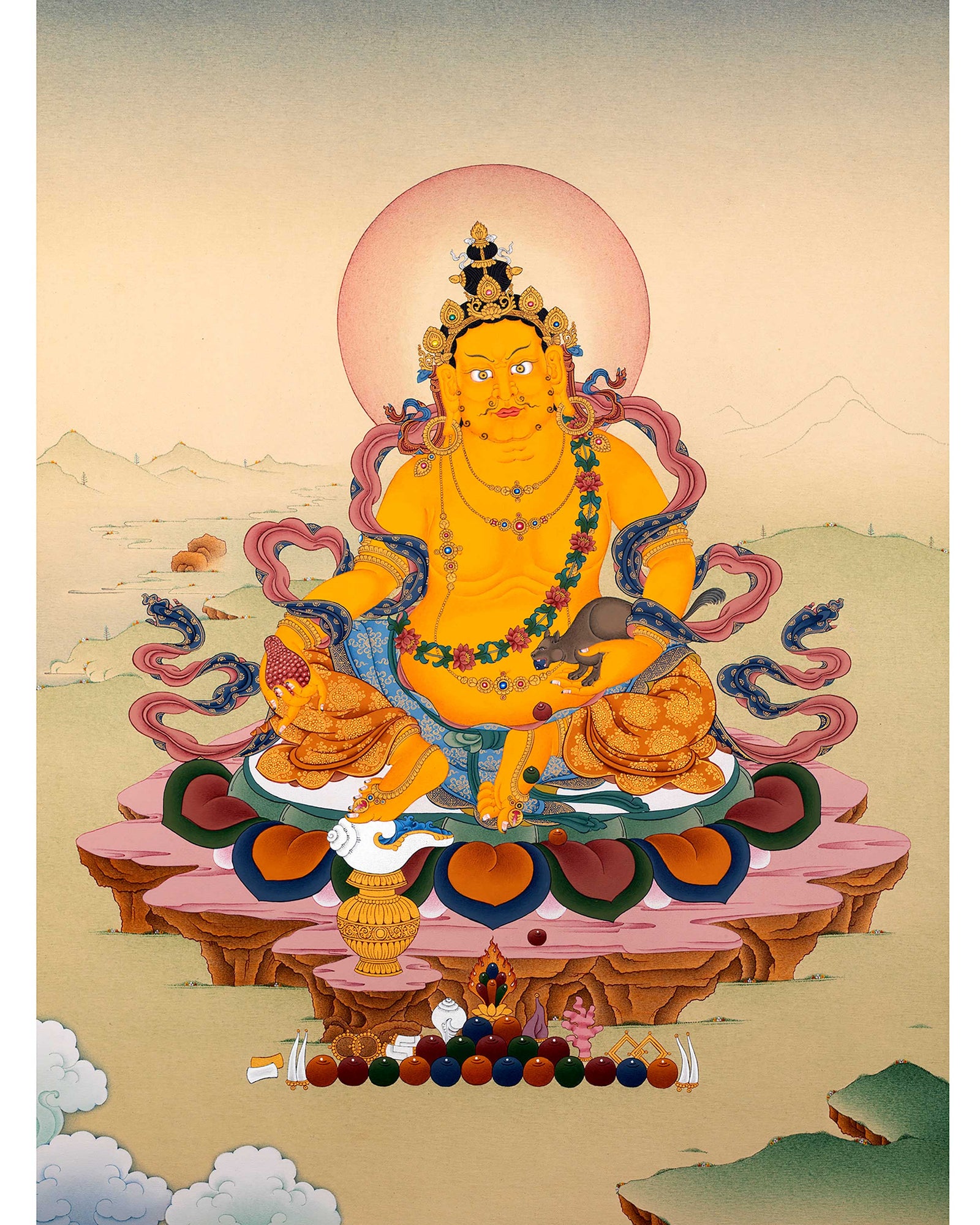 Jambala Thangka | 24K Gold Dzambala | Tibetan Painting