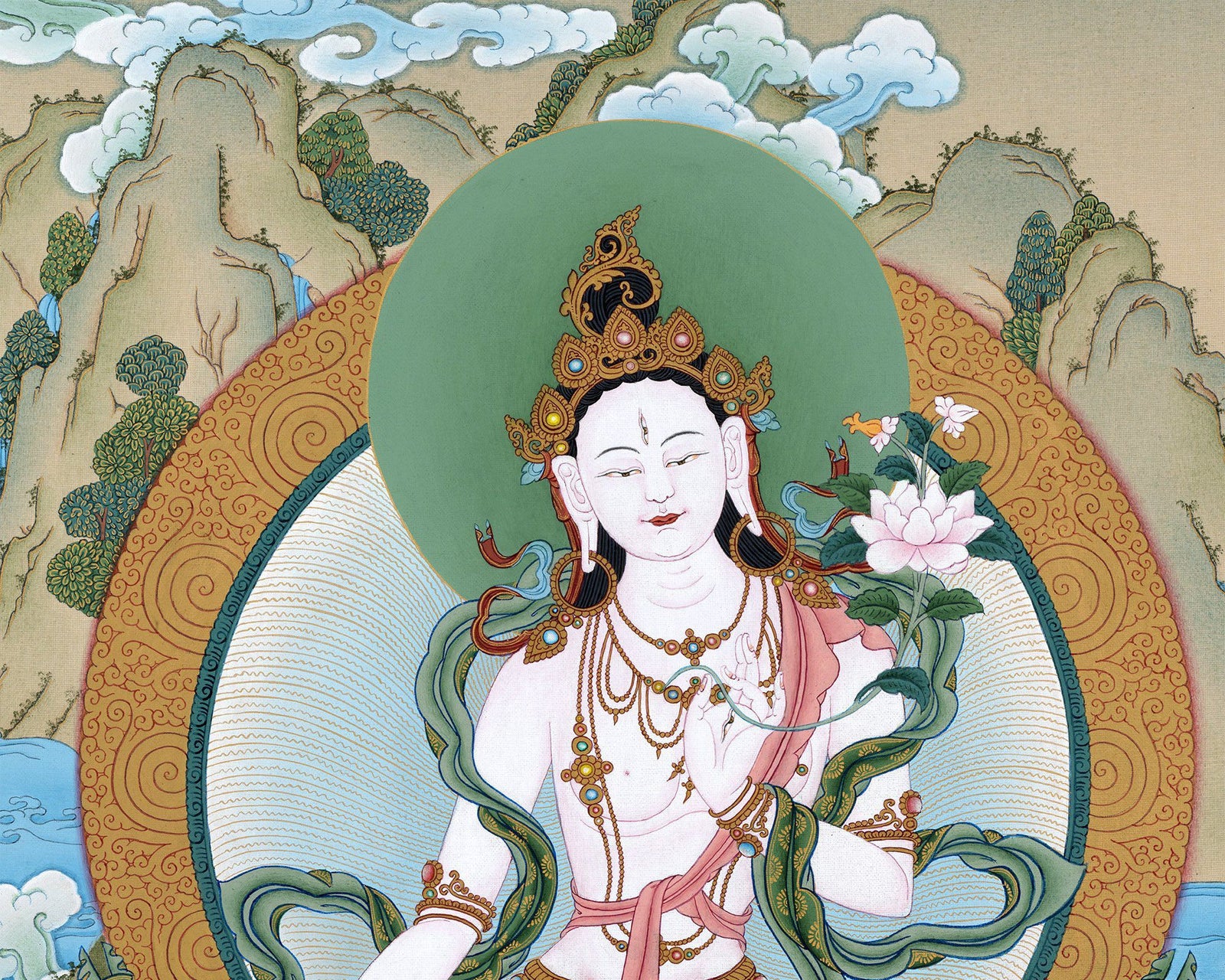 White Tara | Tibetan Tara Thangka | Hand-painted Tara Painting